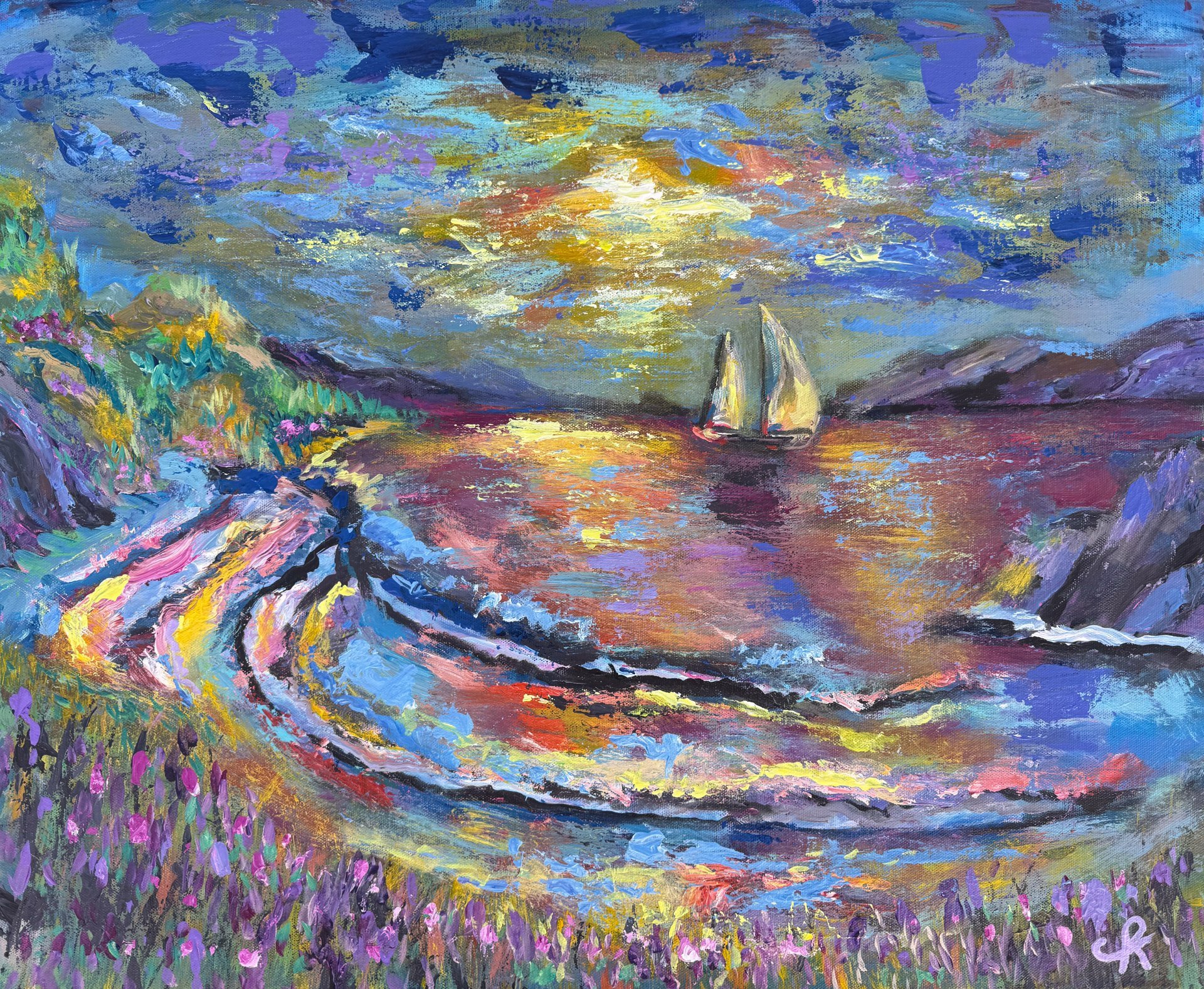 Patagonia Sailing Reverie Painting by Chris Rutledge