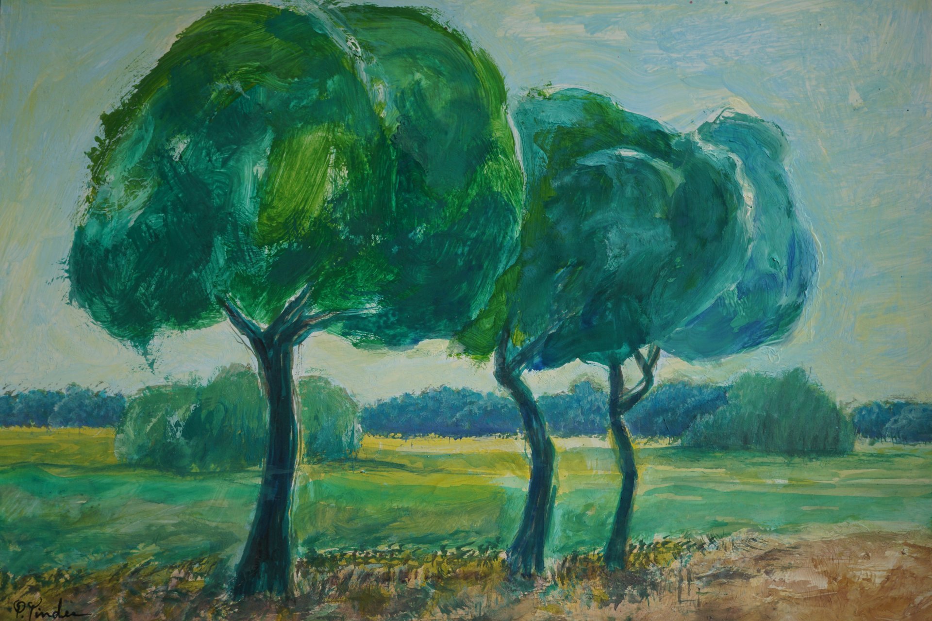 Trees1 Painting by Pracha Yindee - Jose Art Gallery
