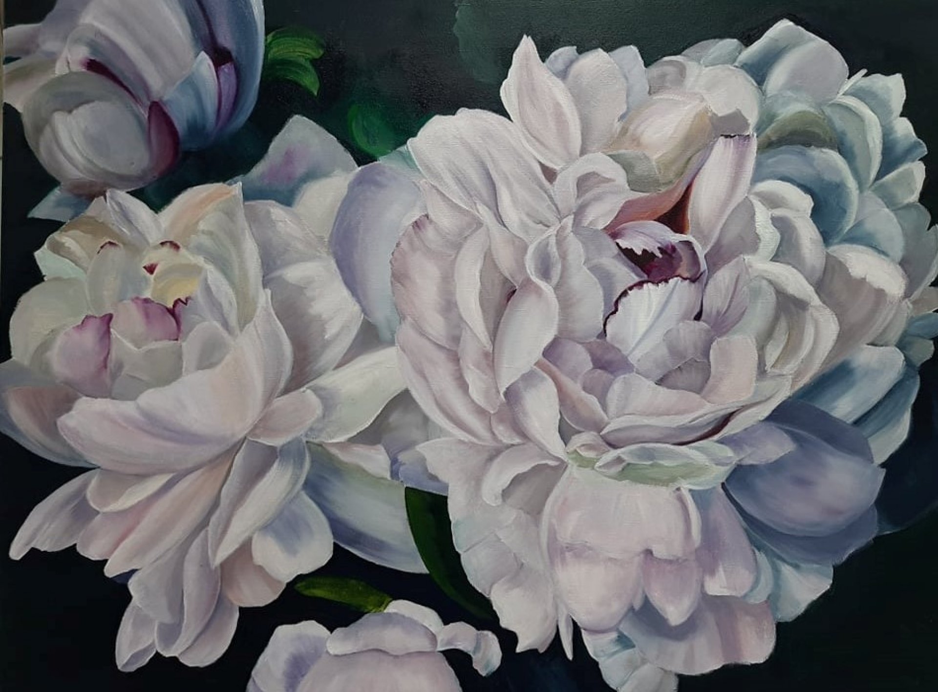 White peonies Painting by Olga Arro - Jose Art Gallery