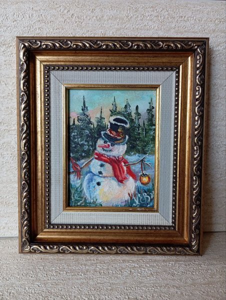 Muñeco de nieve Stepka: pintura al óleo Pintura de Elena Heveleva