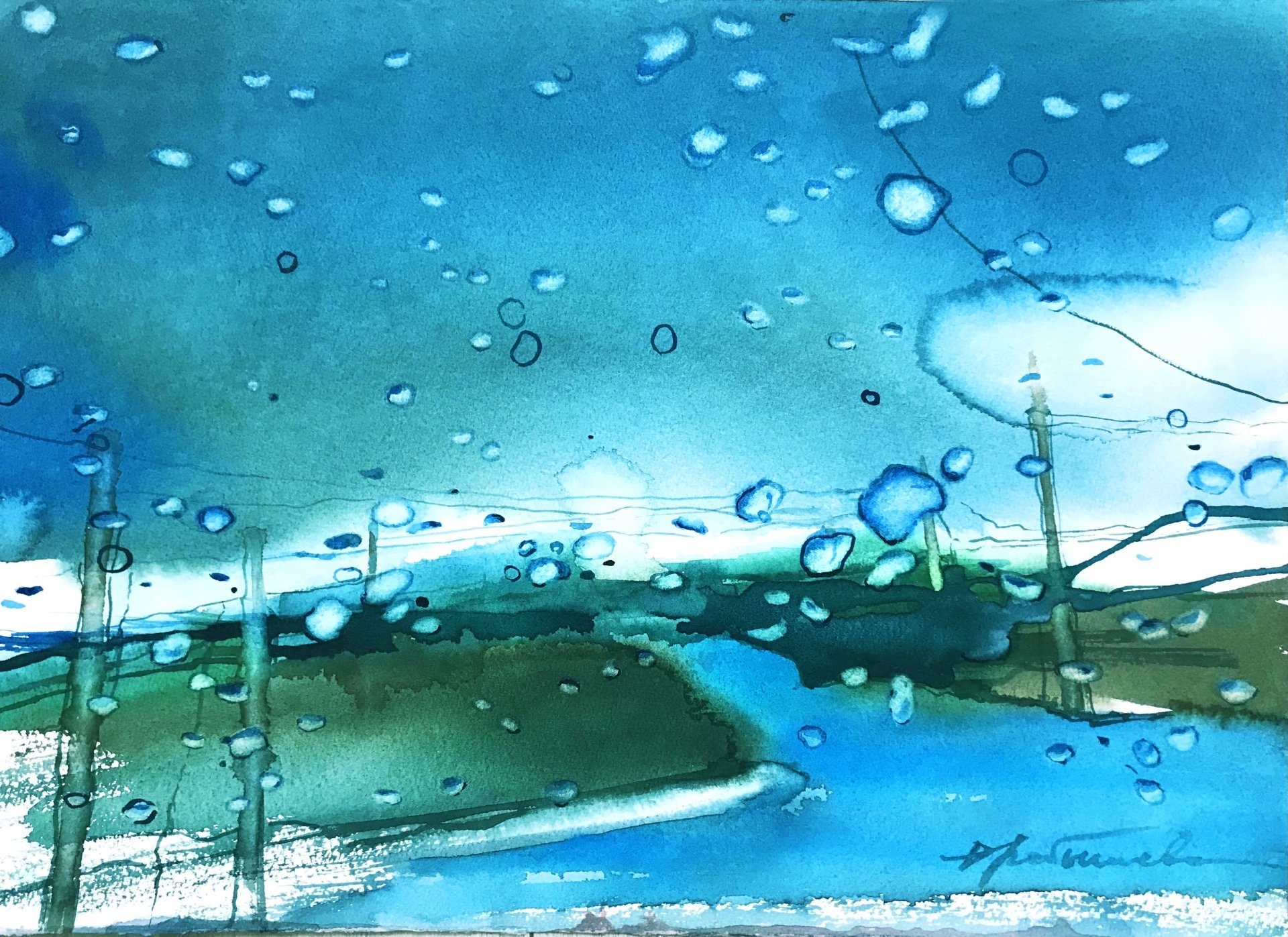 Snow with rain. Painting by Olena Drobyshewa