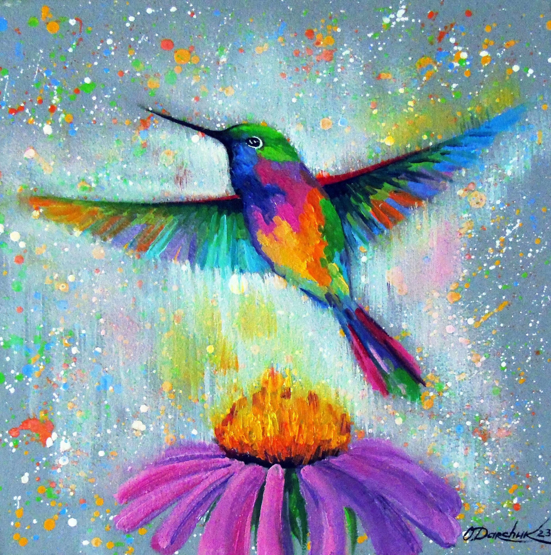 Hummingbird in flight Painting by Olha Darchuk