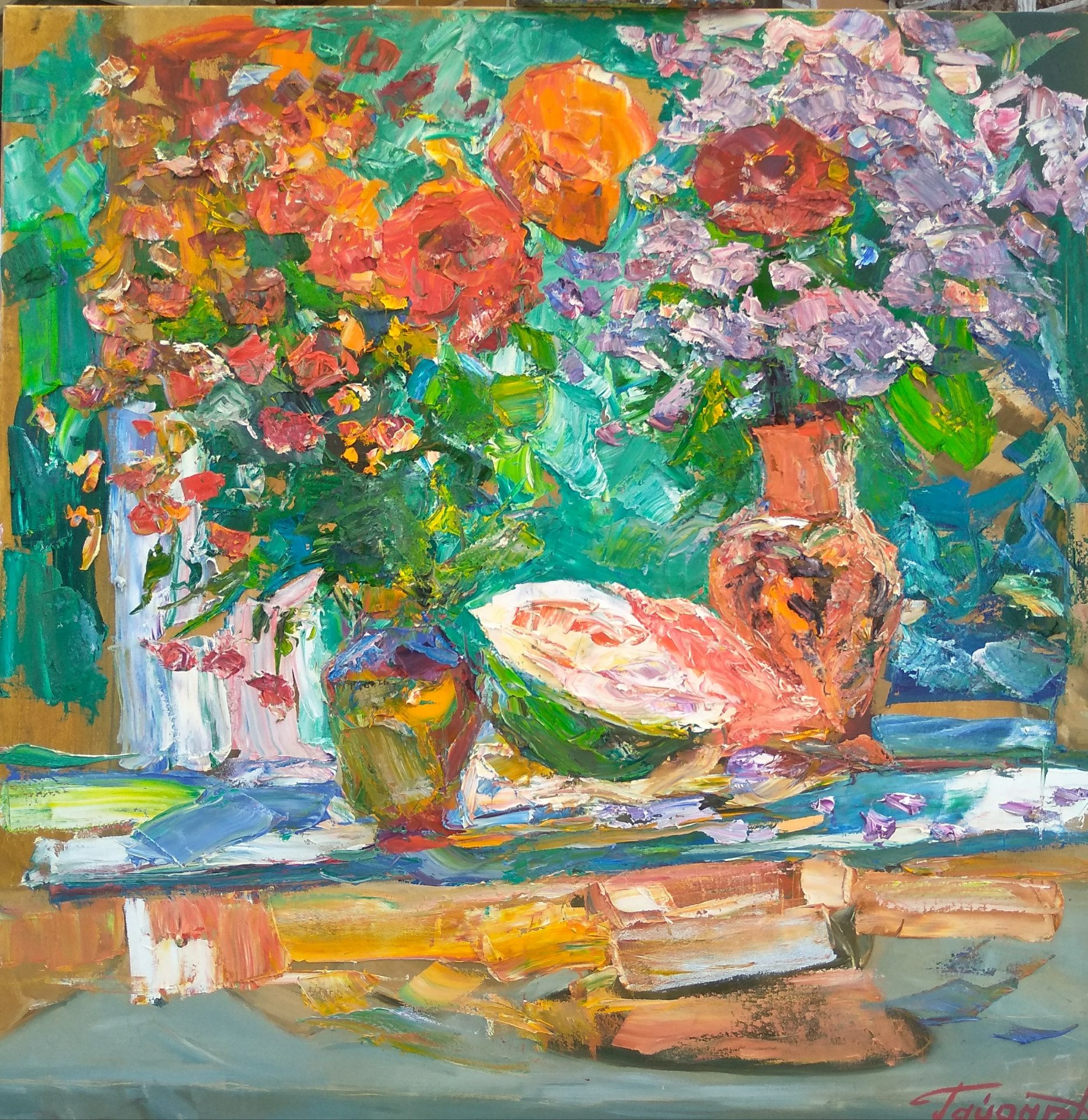 Stillife with watermelon Painting by Andrii Haidar