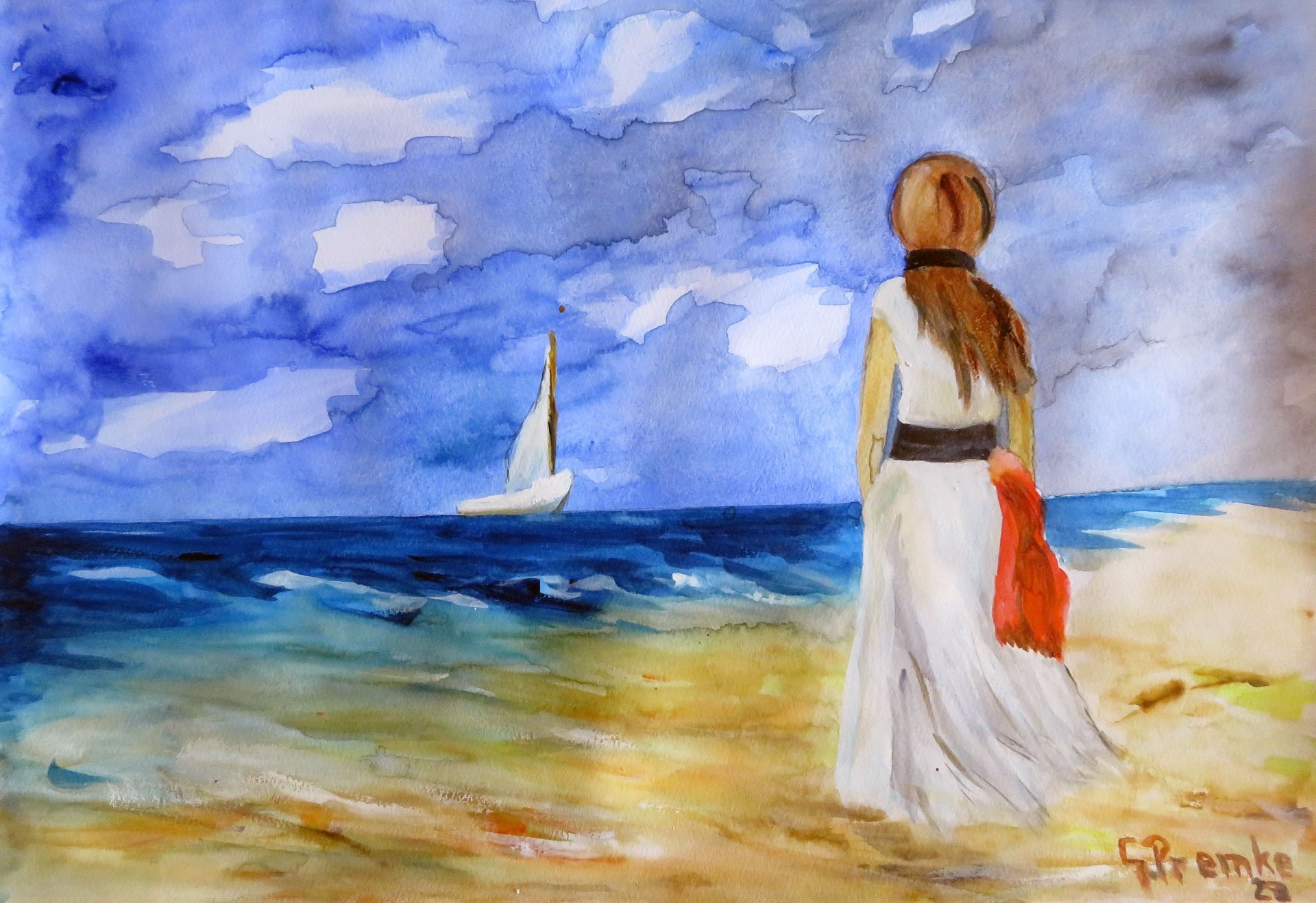 En la playa Painting by Gertie - Jose Art Gallery