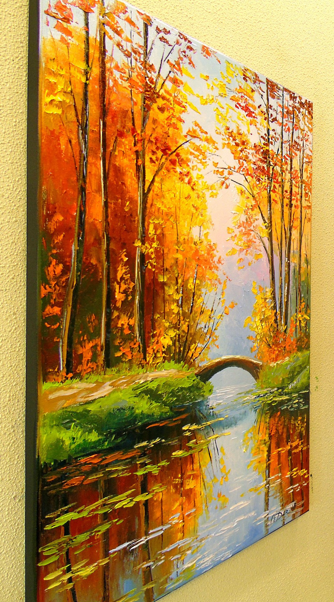 Bridge in the autumn forest Painting by Olha Darchuk