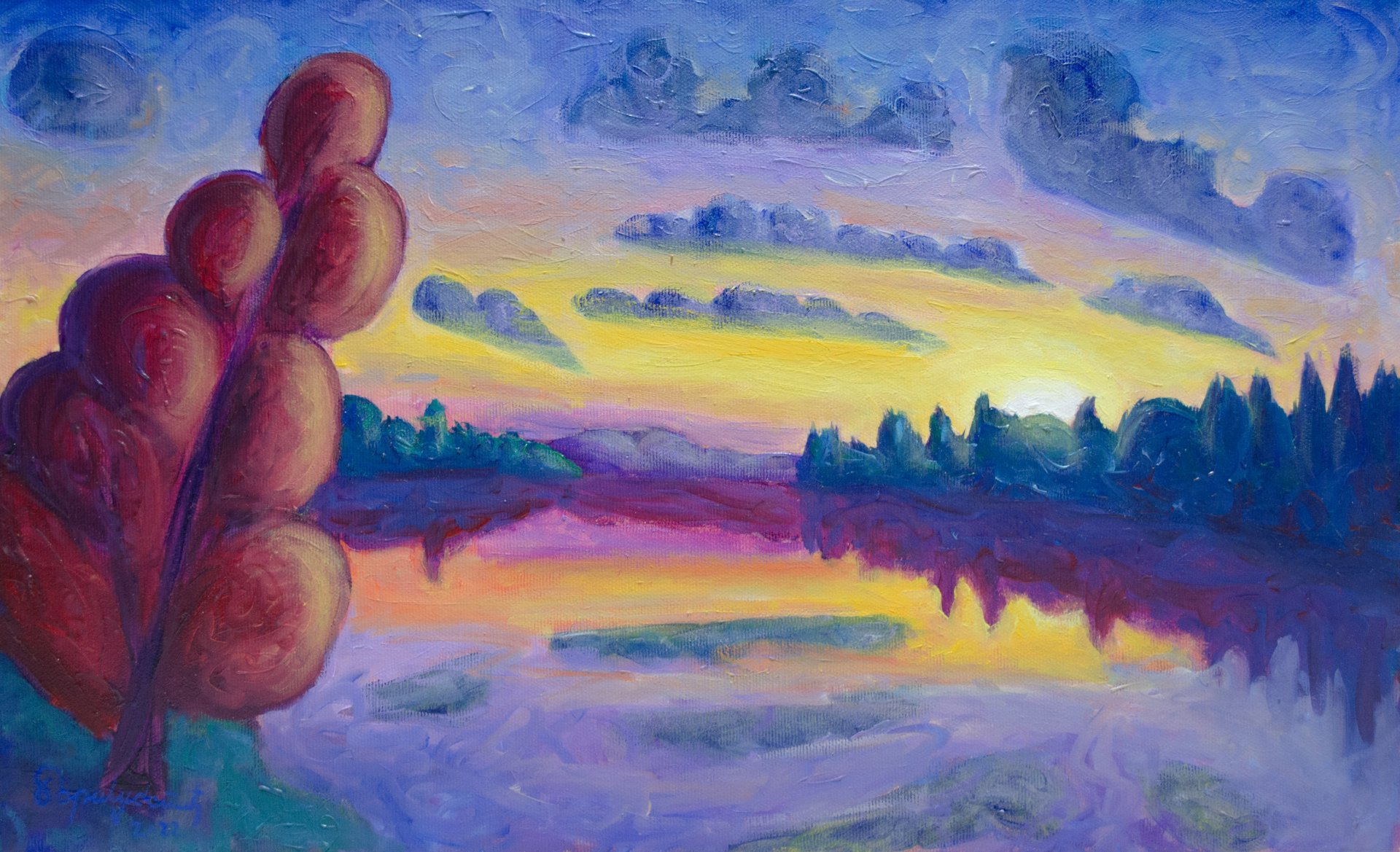 Danube sunset Painting by Boris Subotic - Jose Art Gallery