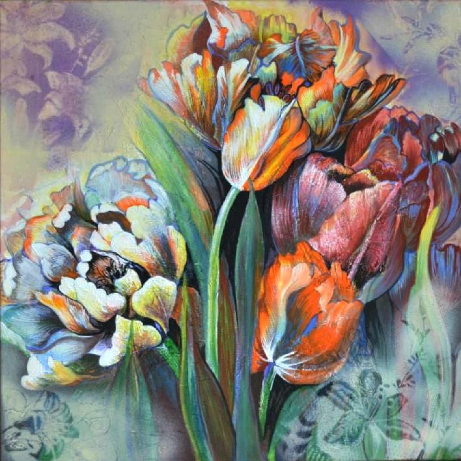 Tulip Bordeaux Painting by Yaroslawa Popowych