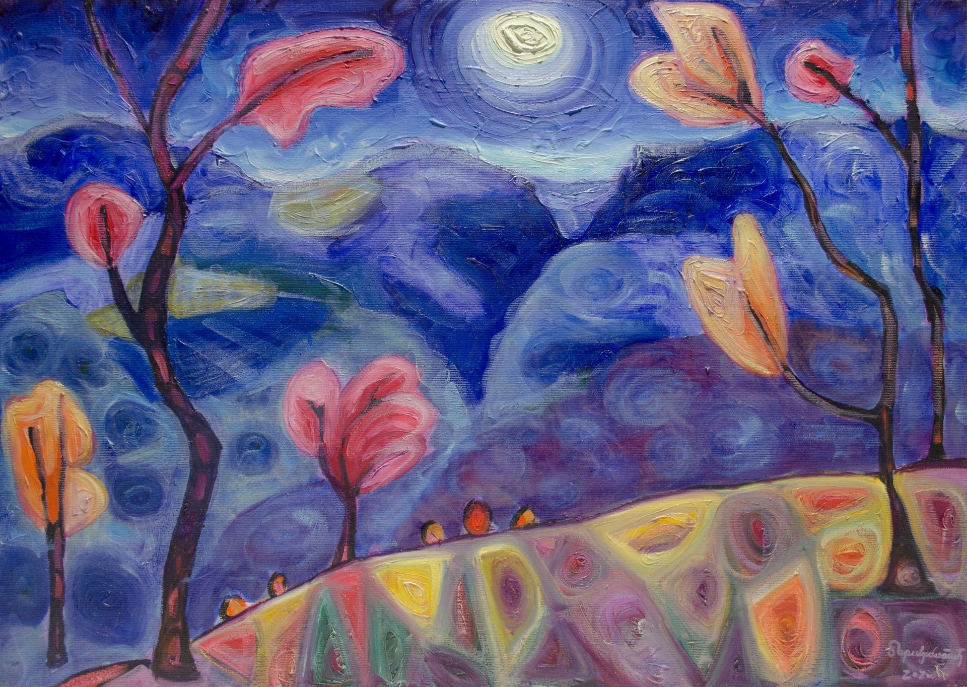 Moonlight over night hills Painting by Boris Subotic