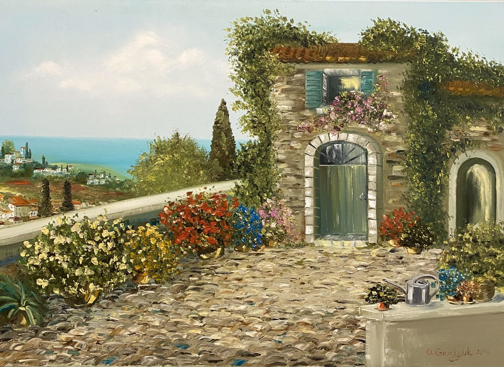 Italian courtyard Painting by Oksana Gnatyuk