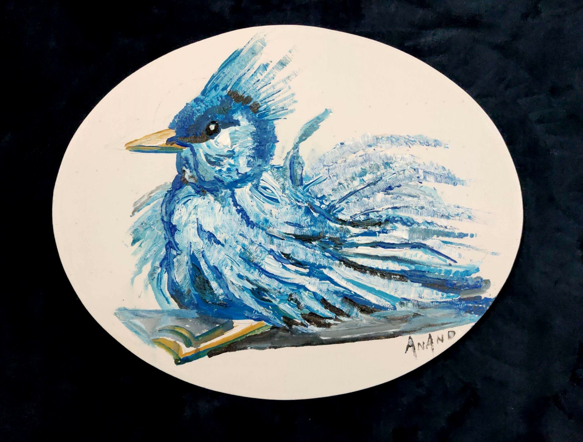 BLUE BIRD WITH FEATHERS Painting by ANAND MANCHIRAJU