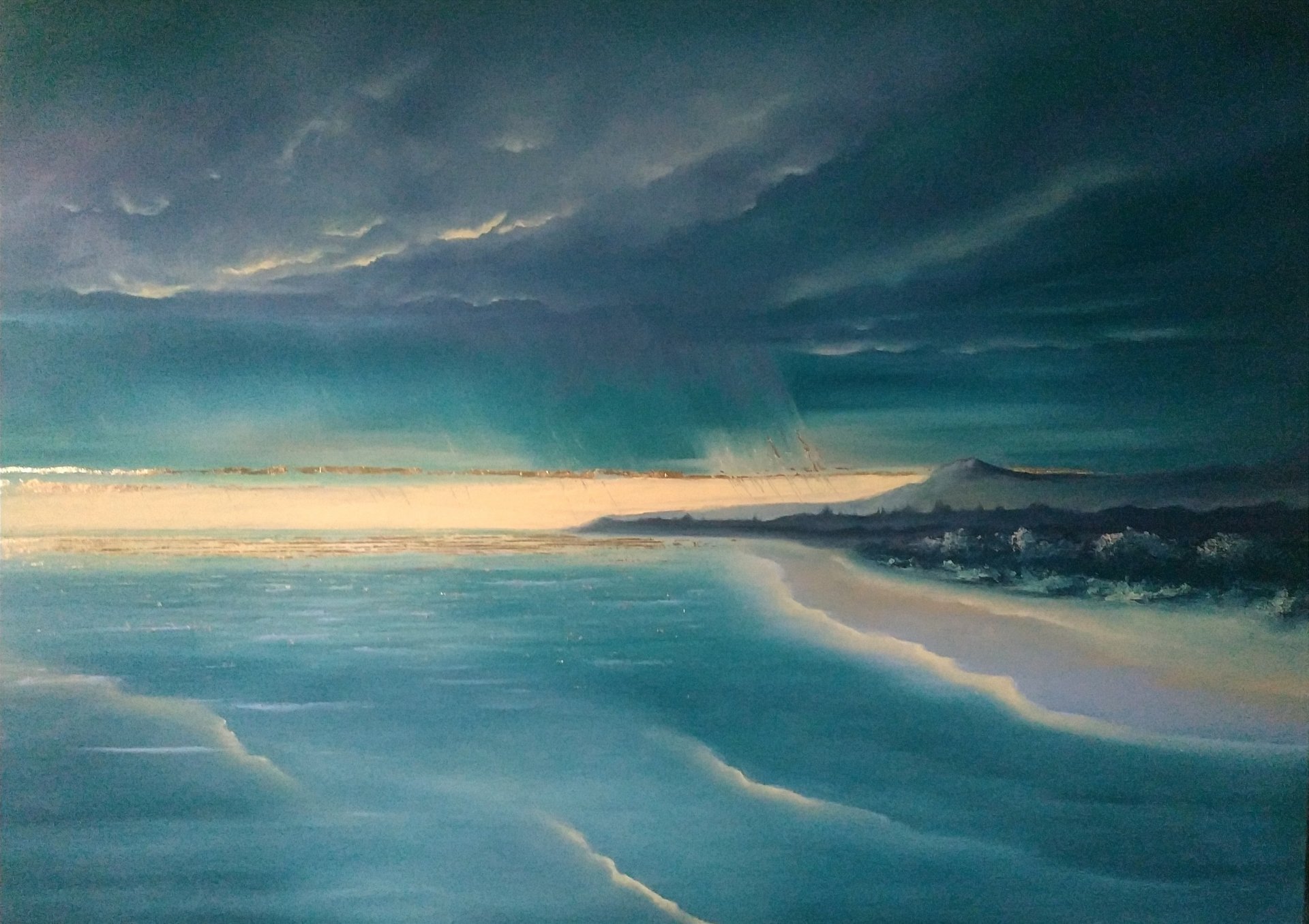 Golden shower over the sea Painting by Eva Lazaryan