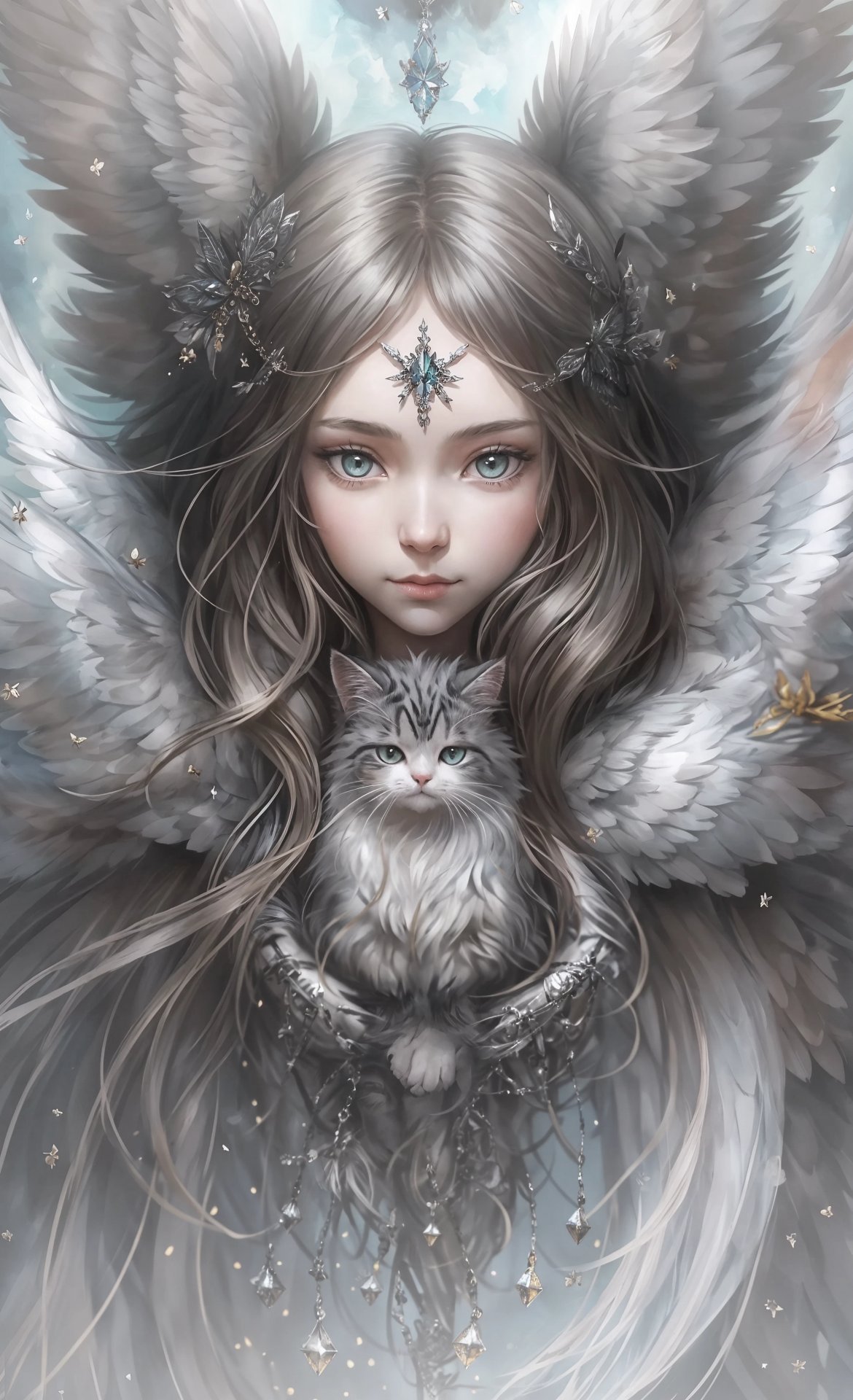 Angel in Silver with Cat Painting by Egor Turovec