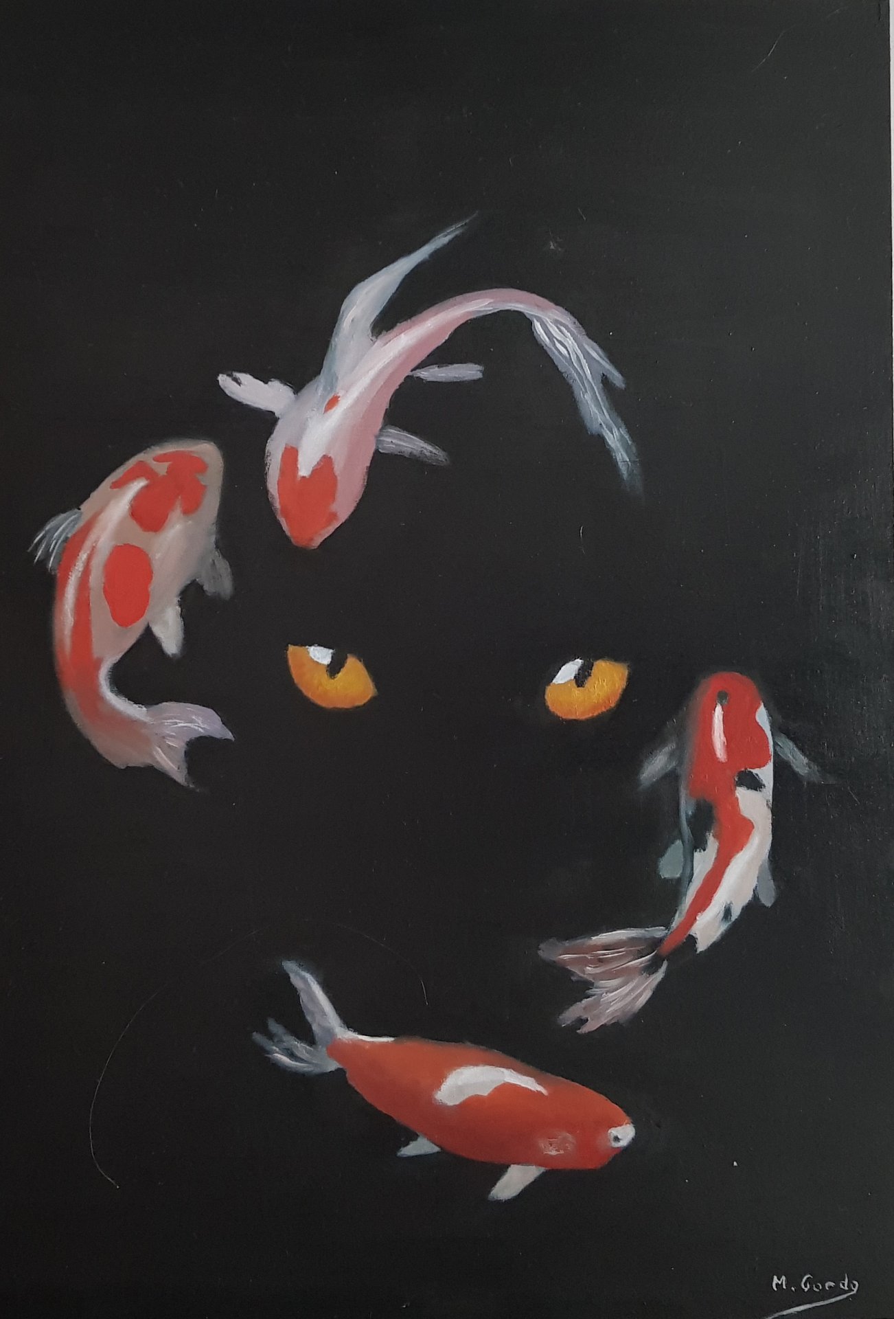 Feline Concern: Eyes and Fish Painting by Mercedes Gordo