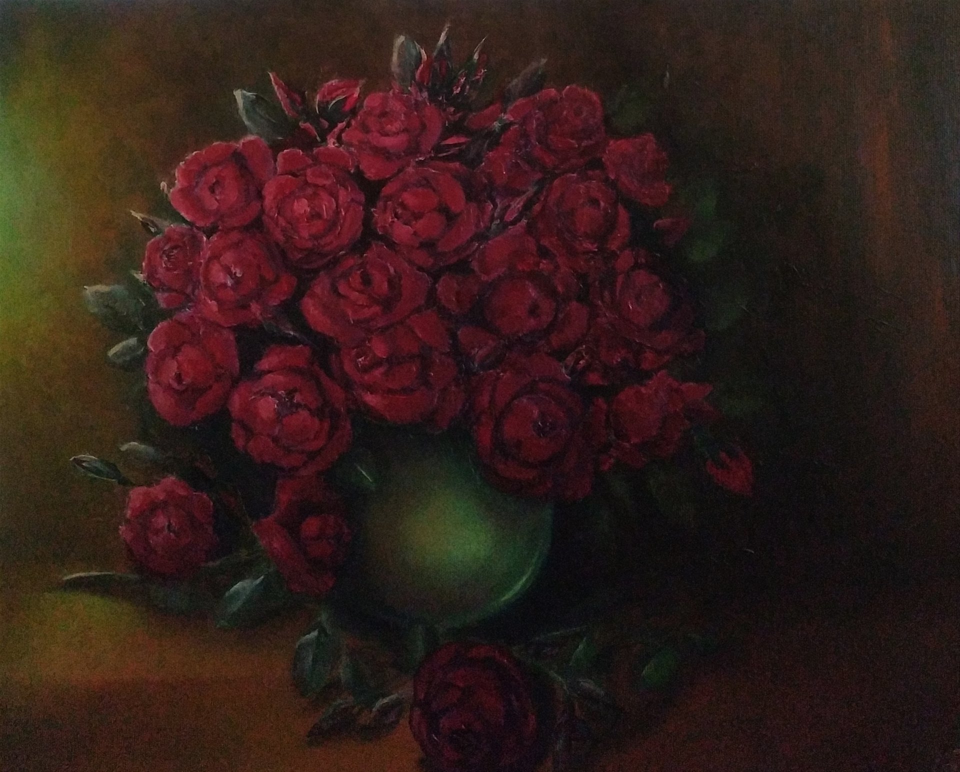 Red Roses: Velvet and Shadows Painting by Eva Lazaryan