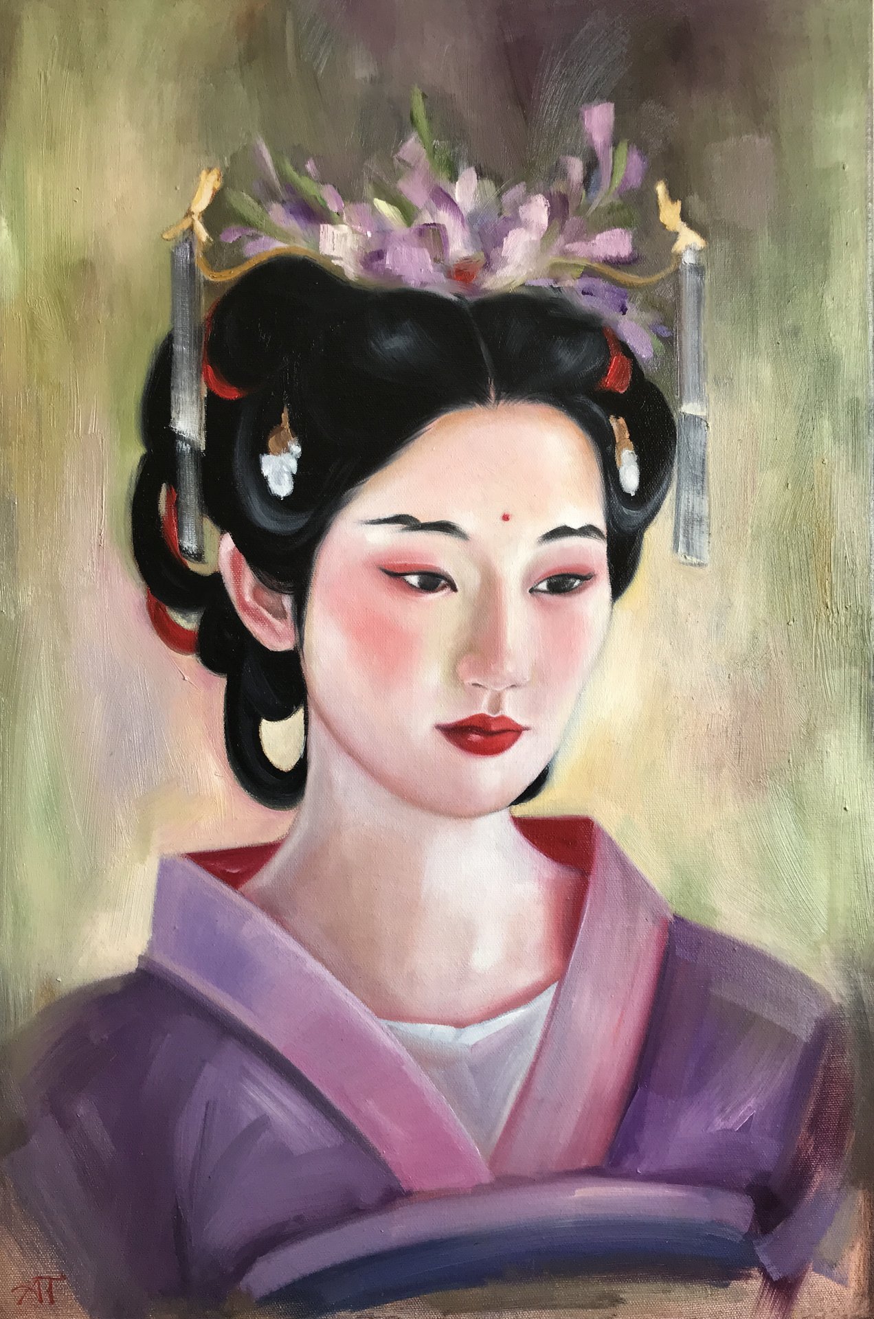HANFU GIRL PORTRAIT IN LILAC Painting by Anastasia Terskih
