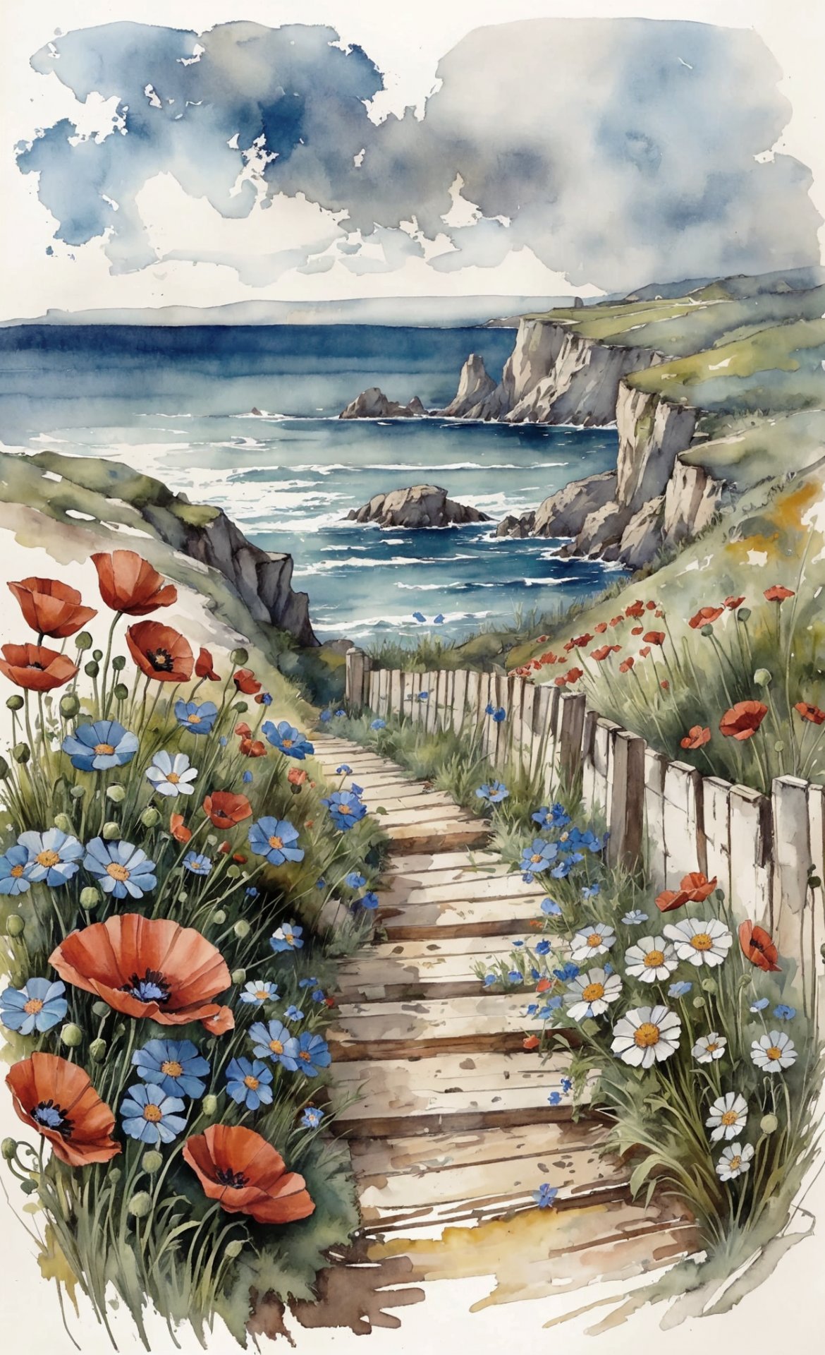 Poppies and Cornflowers: Summer on the Shore Digital Art - Egor Turovec