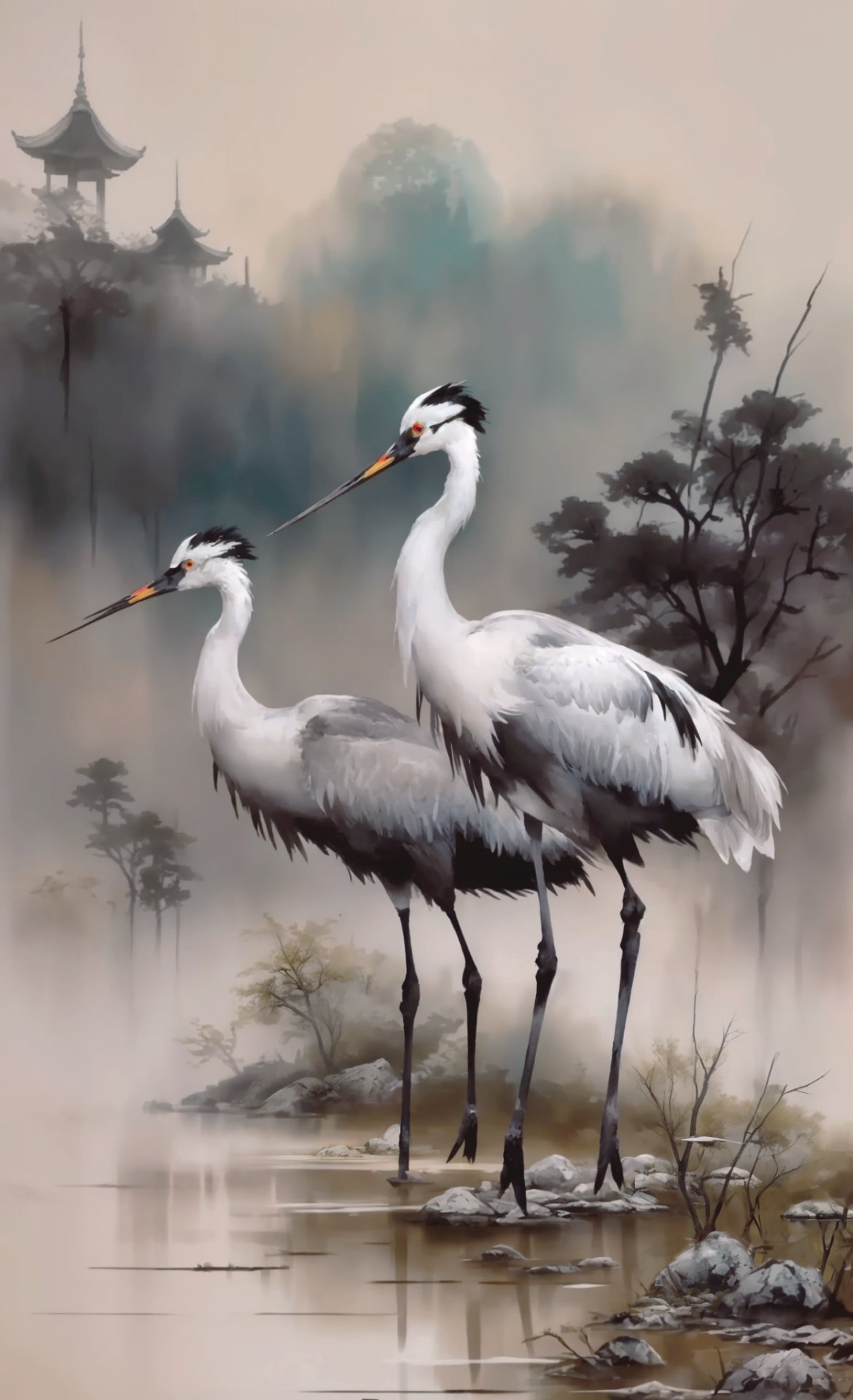 Cranes: Nature of the East Digital Art - Egor Turovec