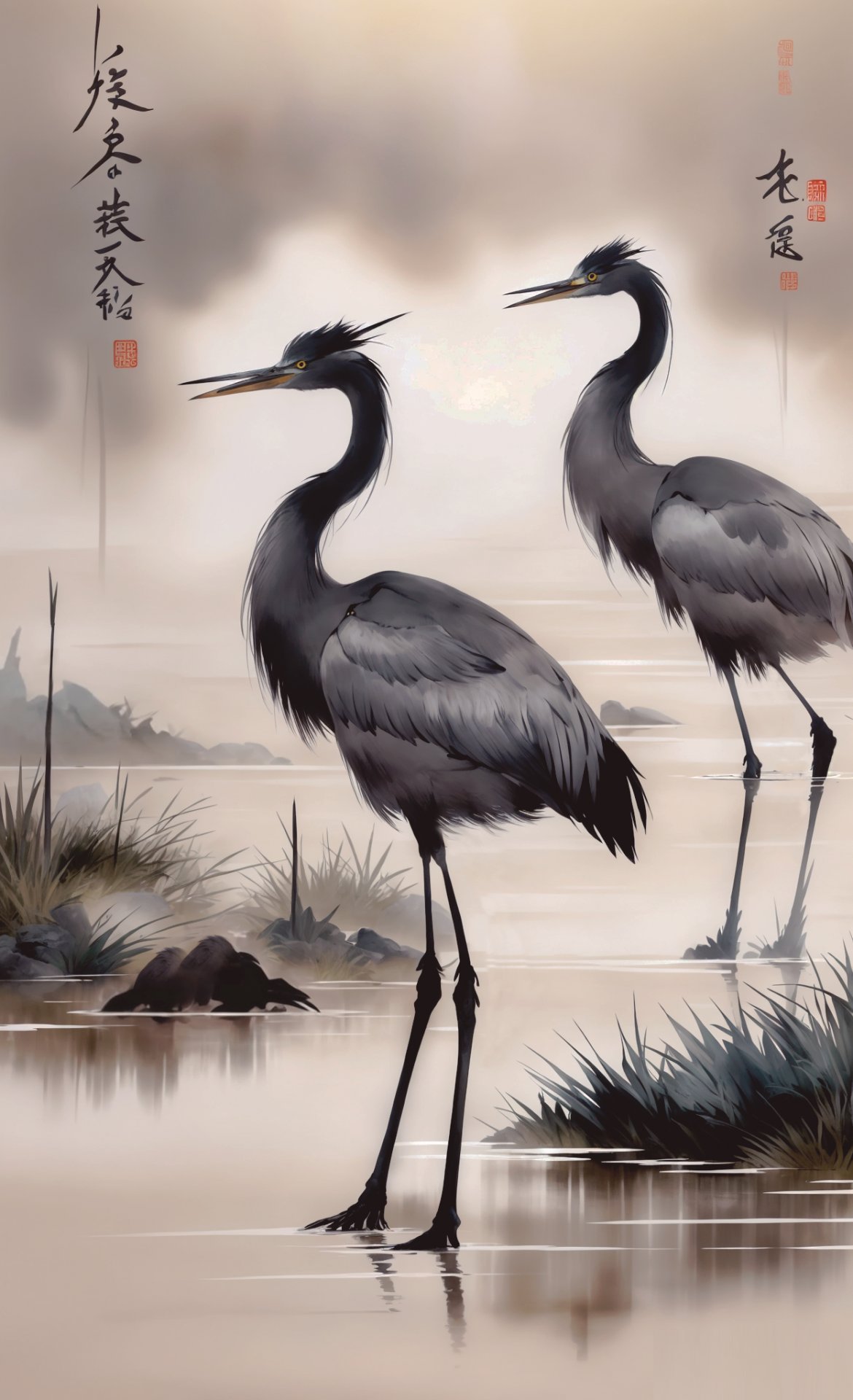 Black cranes Digital Art - Egor Turovec - Jose Art Gallery