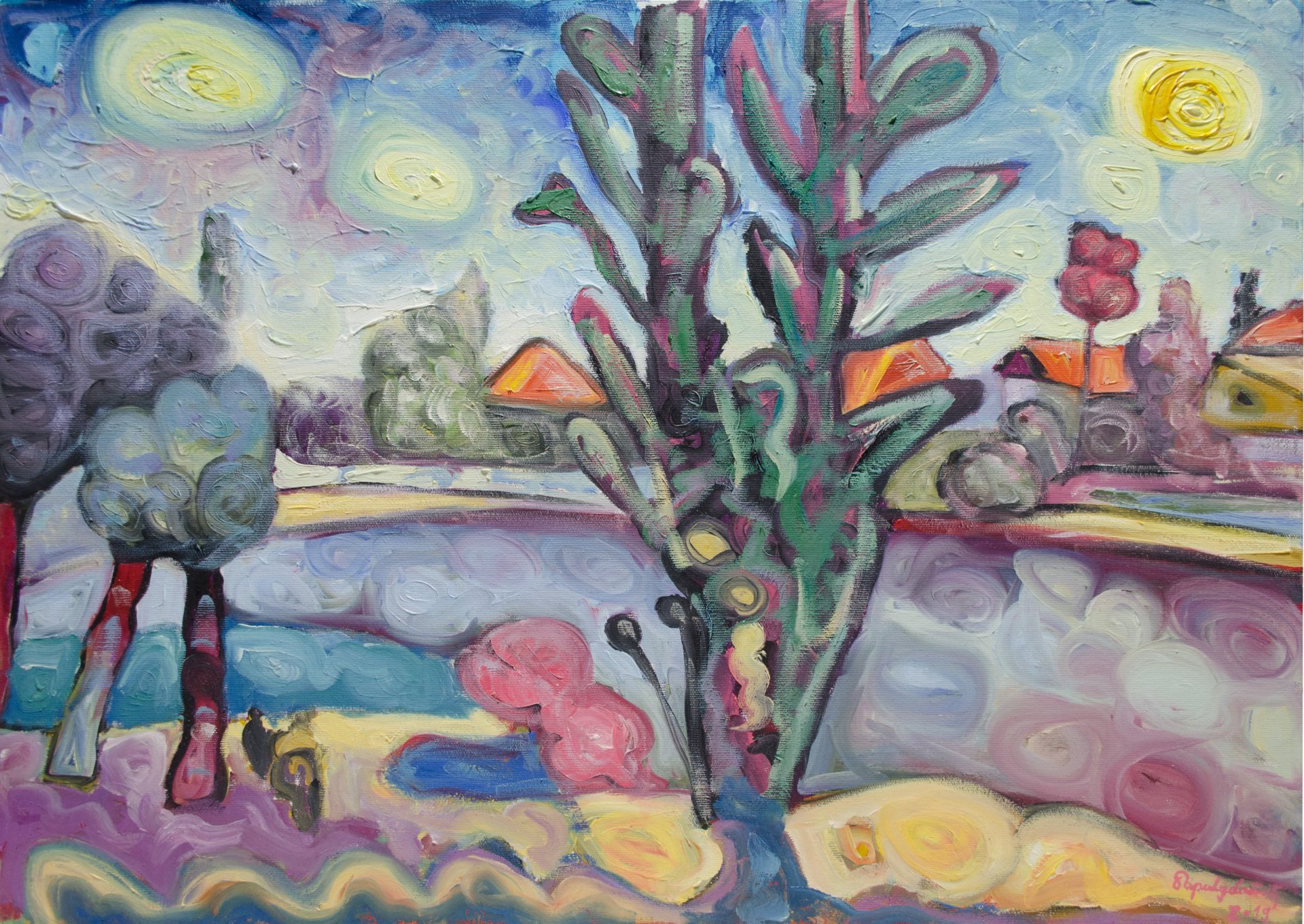 Tree on the River Painting by Boris Subotic