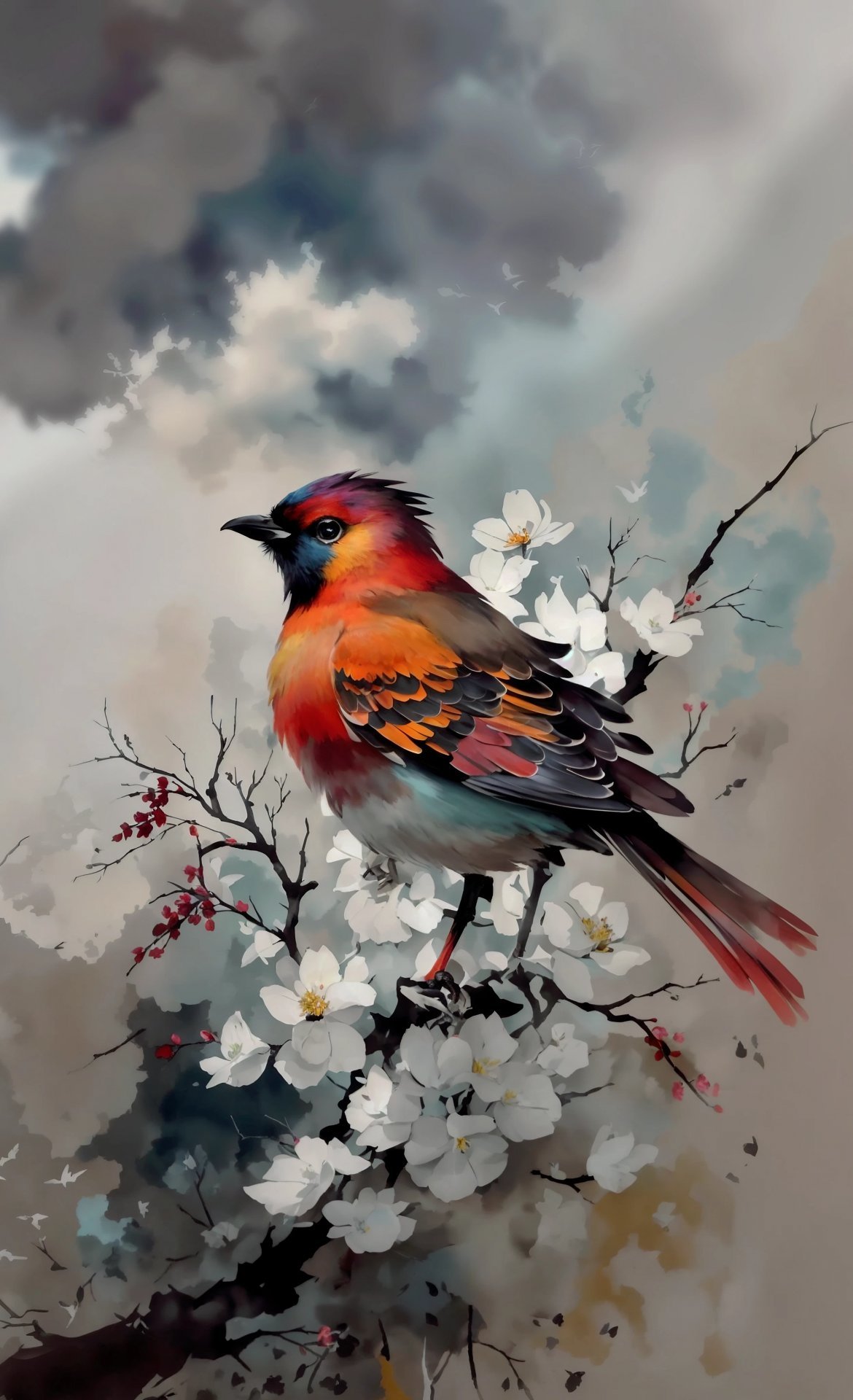 Bird on cherry blossoms Digital Art - Egor Turovec
