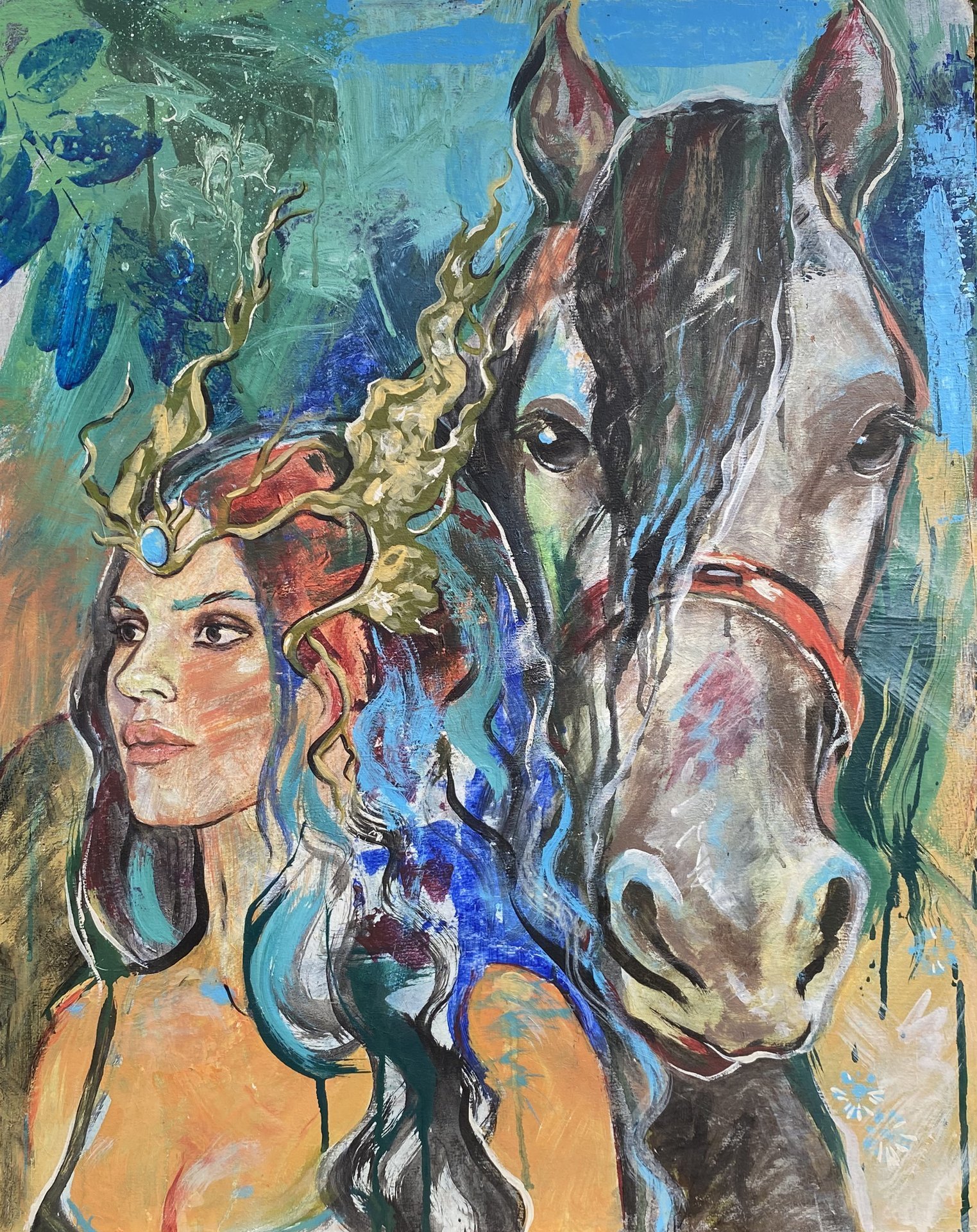 WOMAN GODDESS HORSE PORTRAIT Painting by Inna Kalina