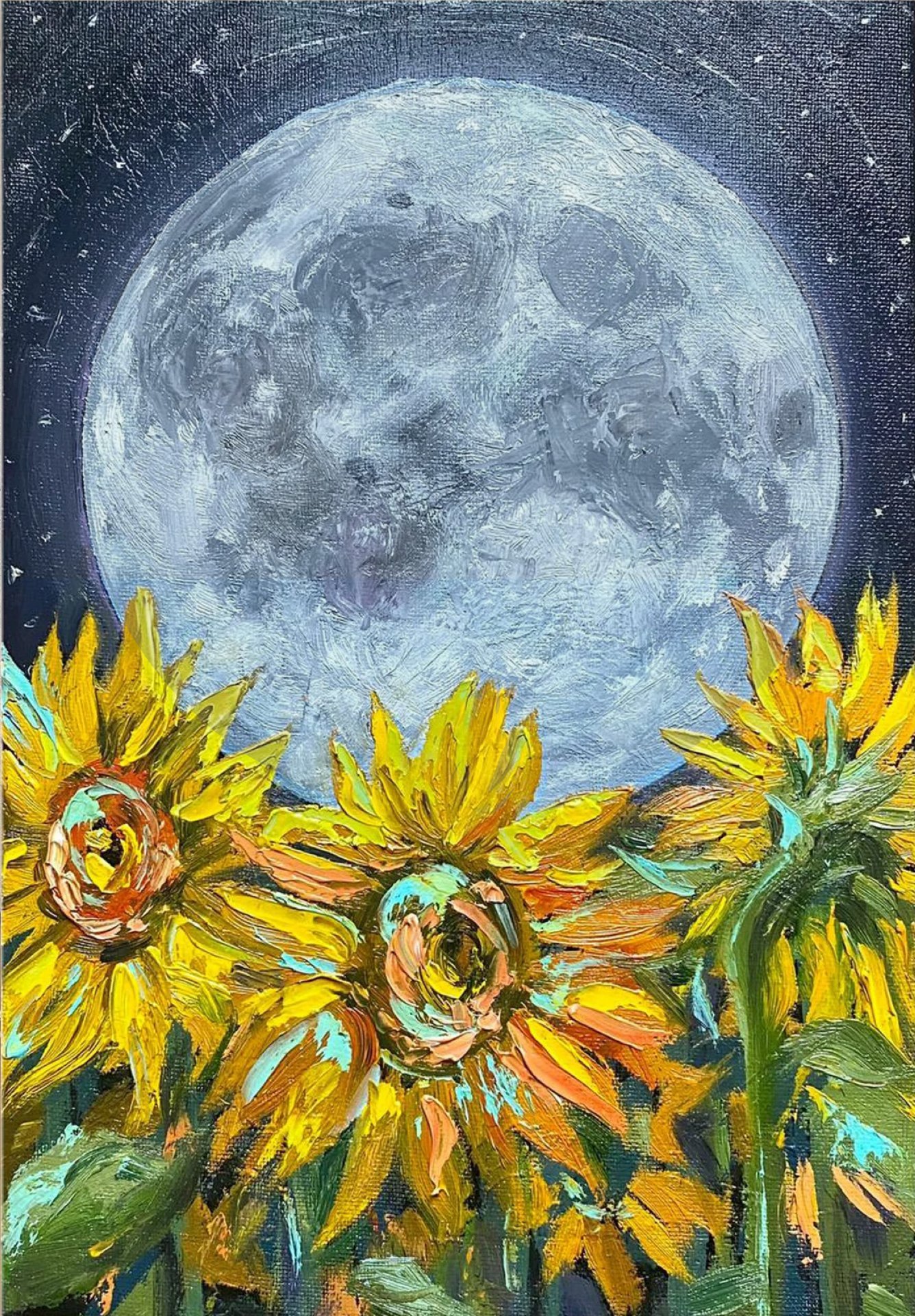 FULL MOON SUNFLOWER (2021) Painting by Inna Kalina