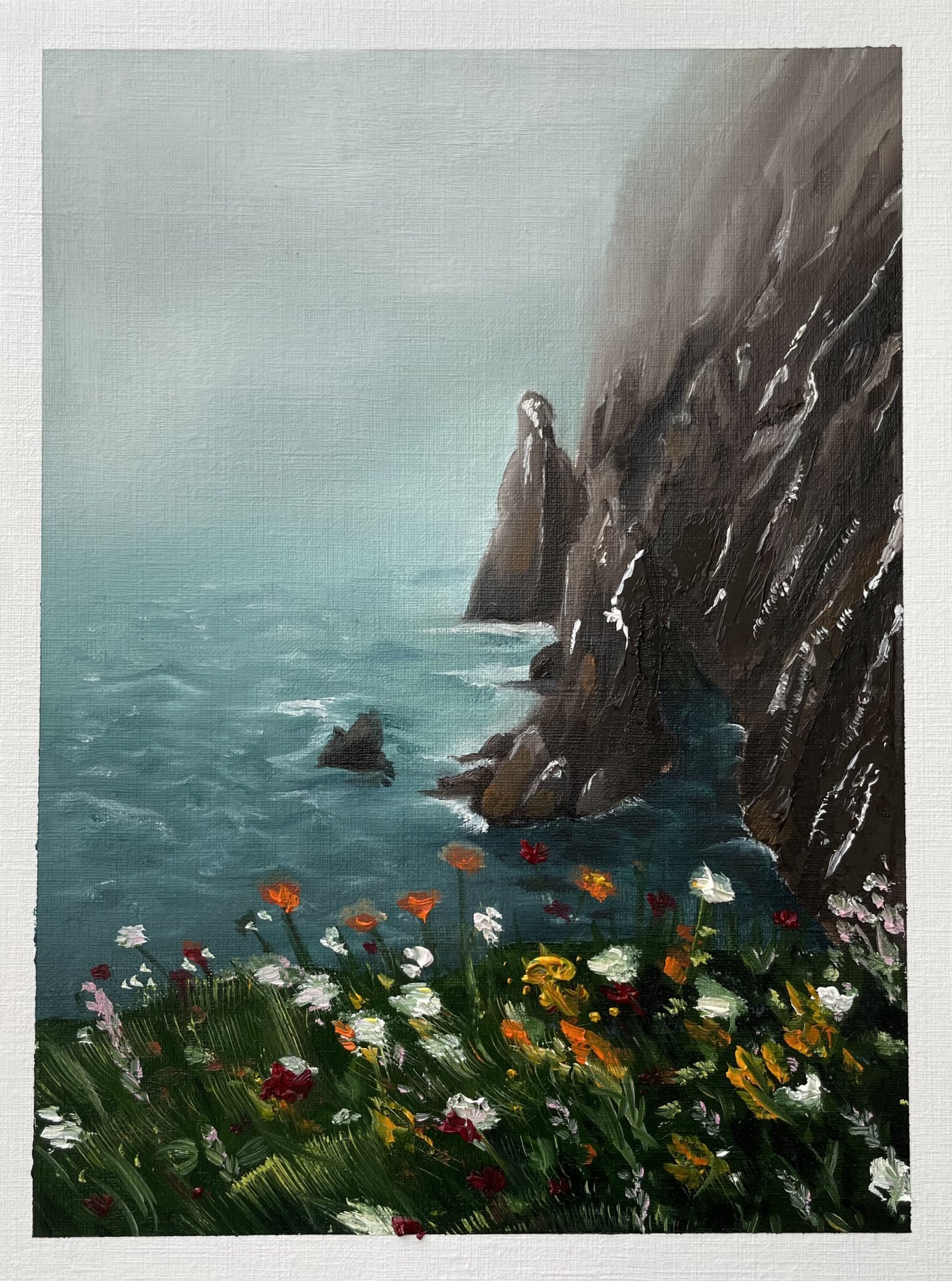 Calma con mar y roca: la sinfonía de la naturaleza Pintura de Maria Mindal