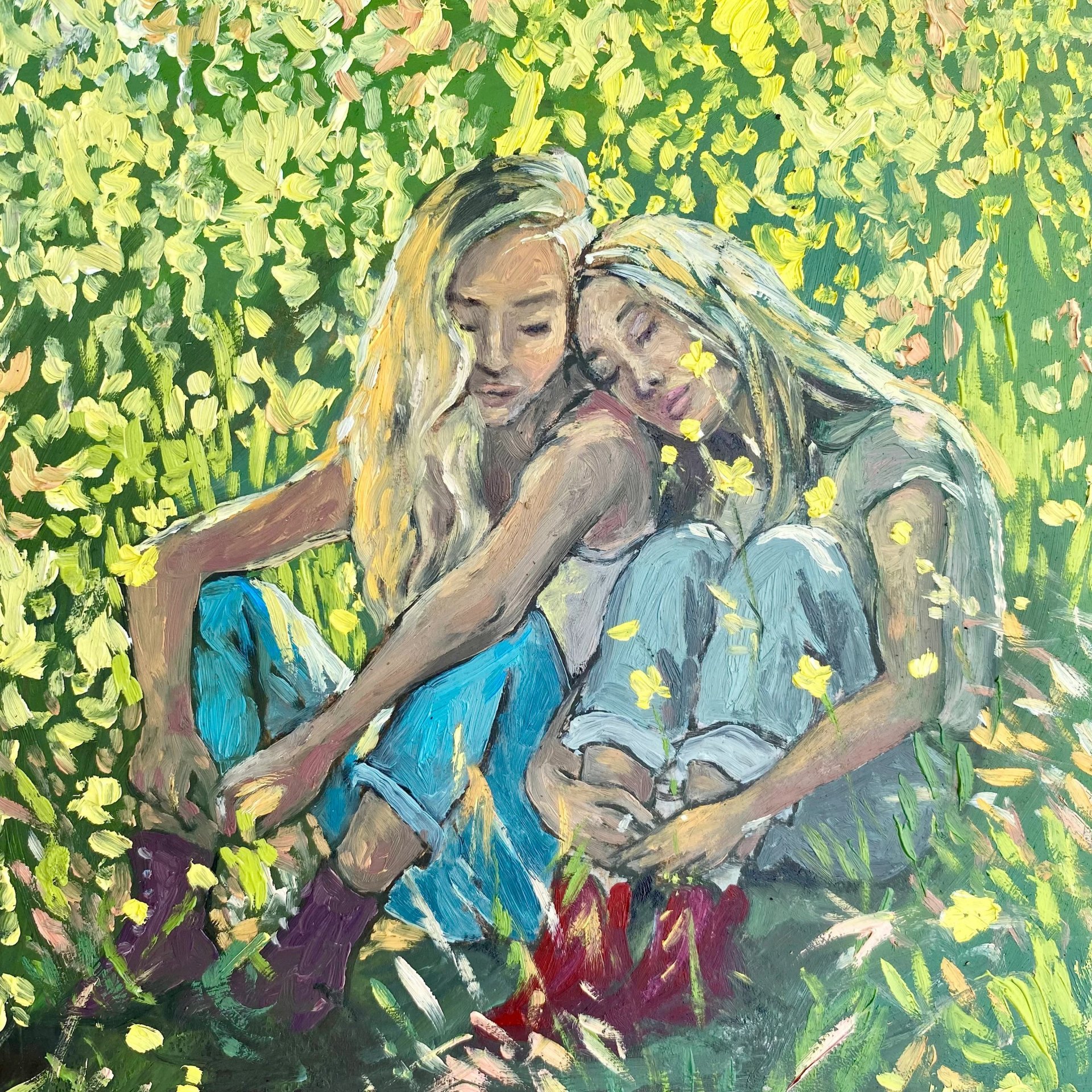 Girls Countryside Field Painting by Inna Kalina