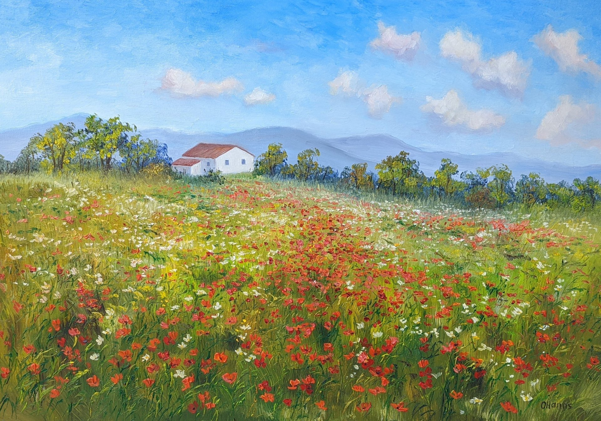 Tuscany's poppy meadow: an eye-catcher Painting by Olga Hanns