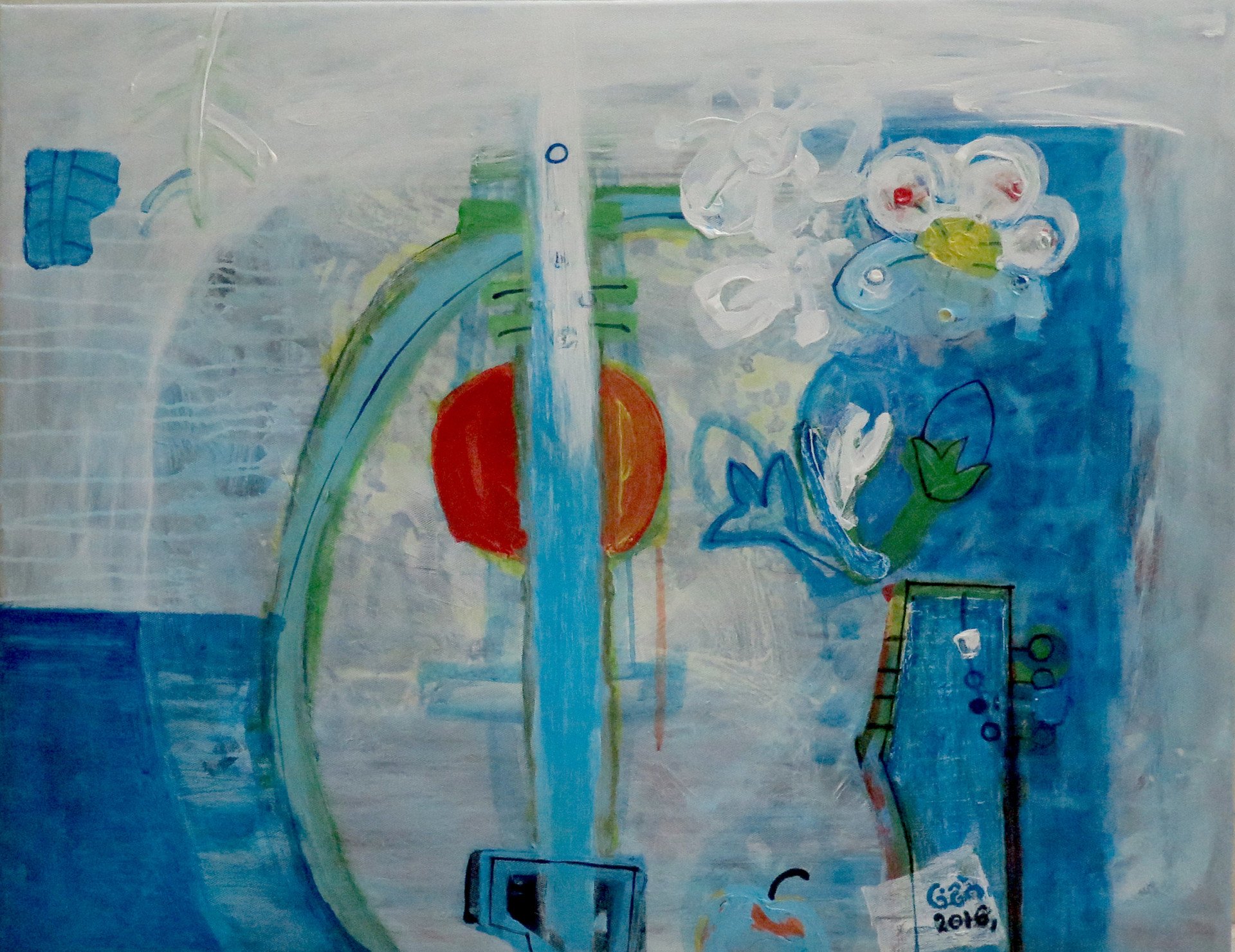 Mandolin and pear flower Painting by Nguyen Dinh Hien