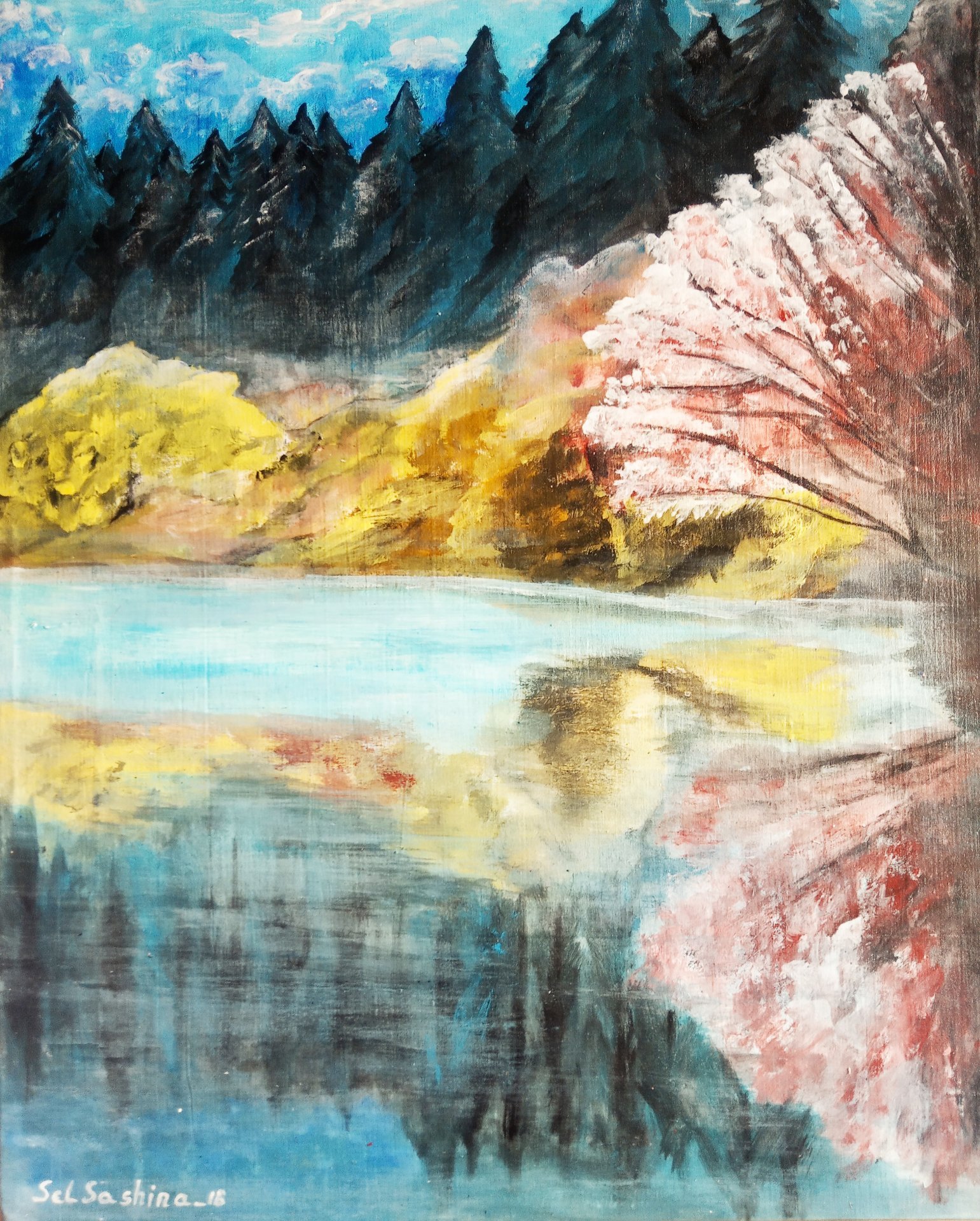 SAKURA TREE BLOSSOMING Painting by Selena Sashina