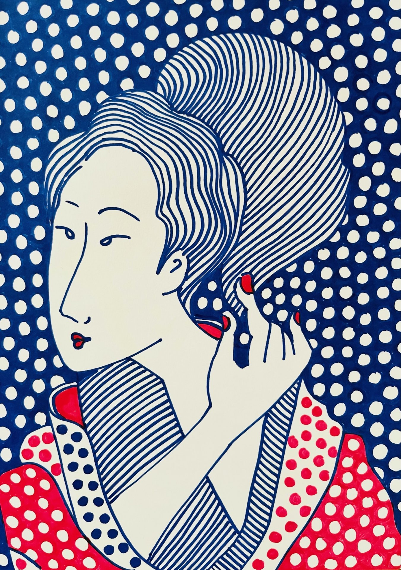 Japanese - Blue hair Drawing - Ira Kub - Jose Art Gallery