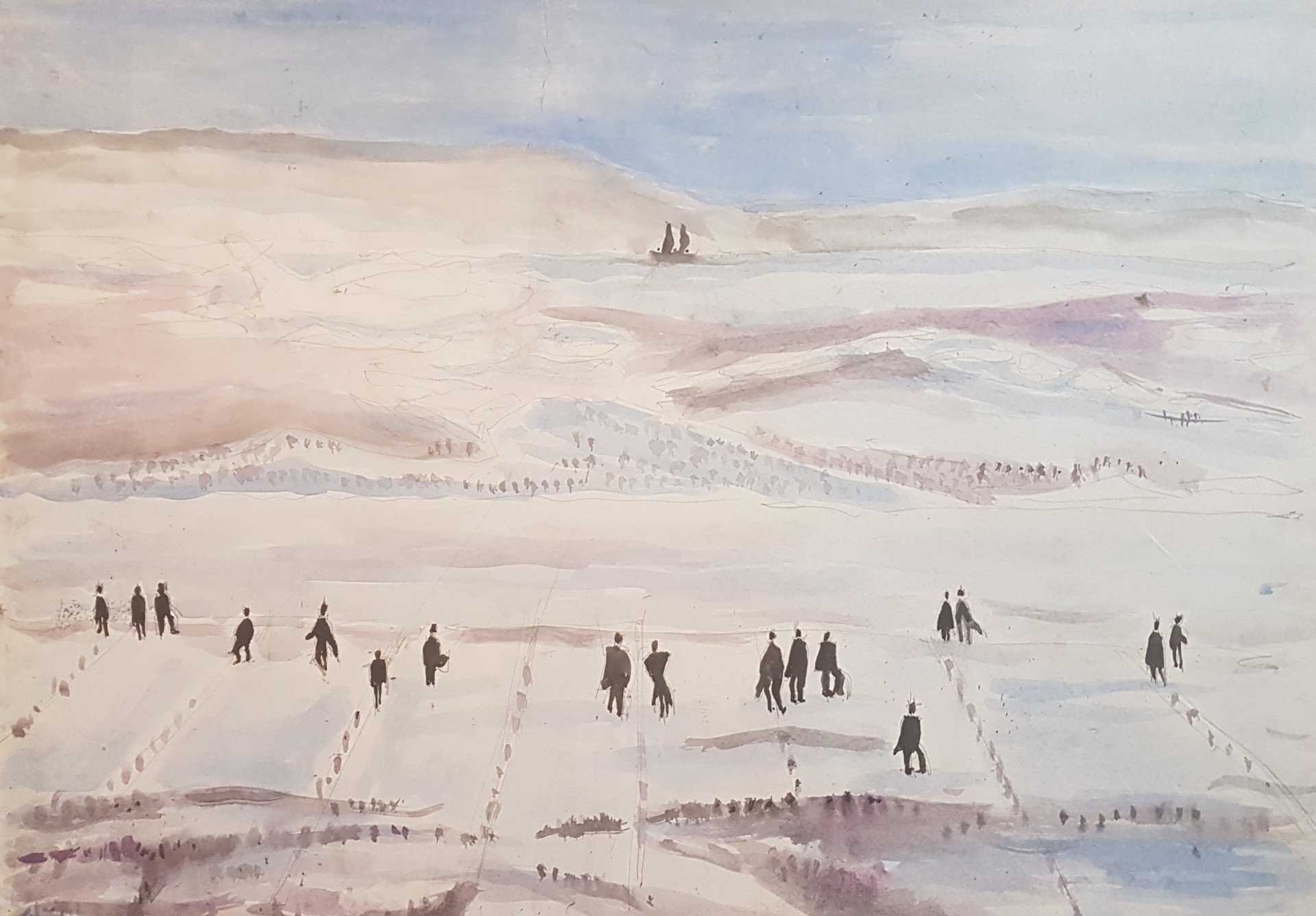 People watching sea Painting by Dan Shiloh