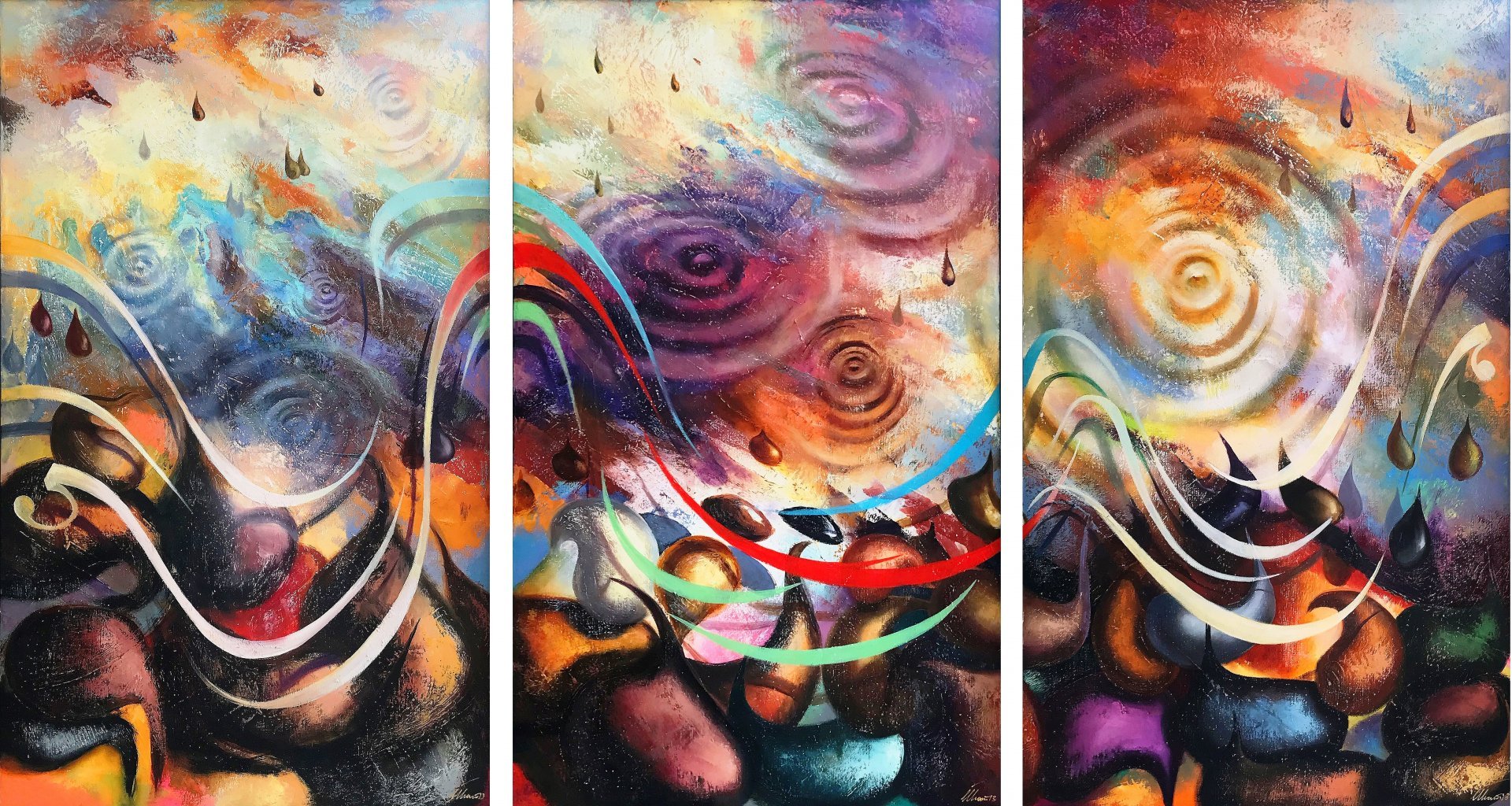 Caspian drops.(triptych) Painting by Ilham