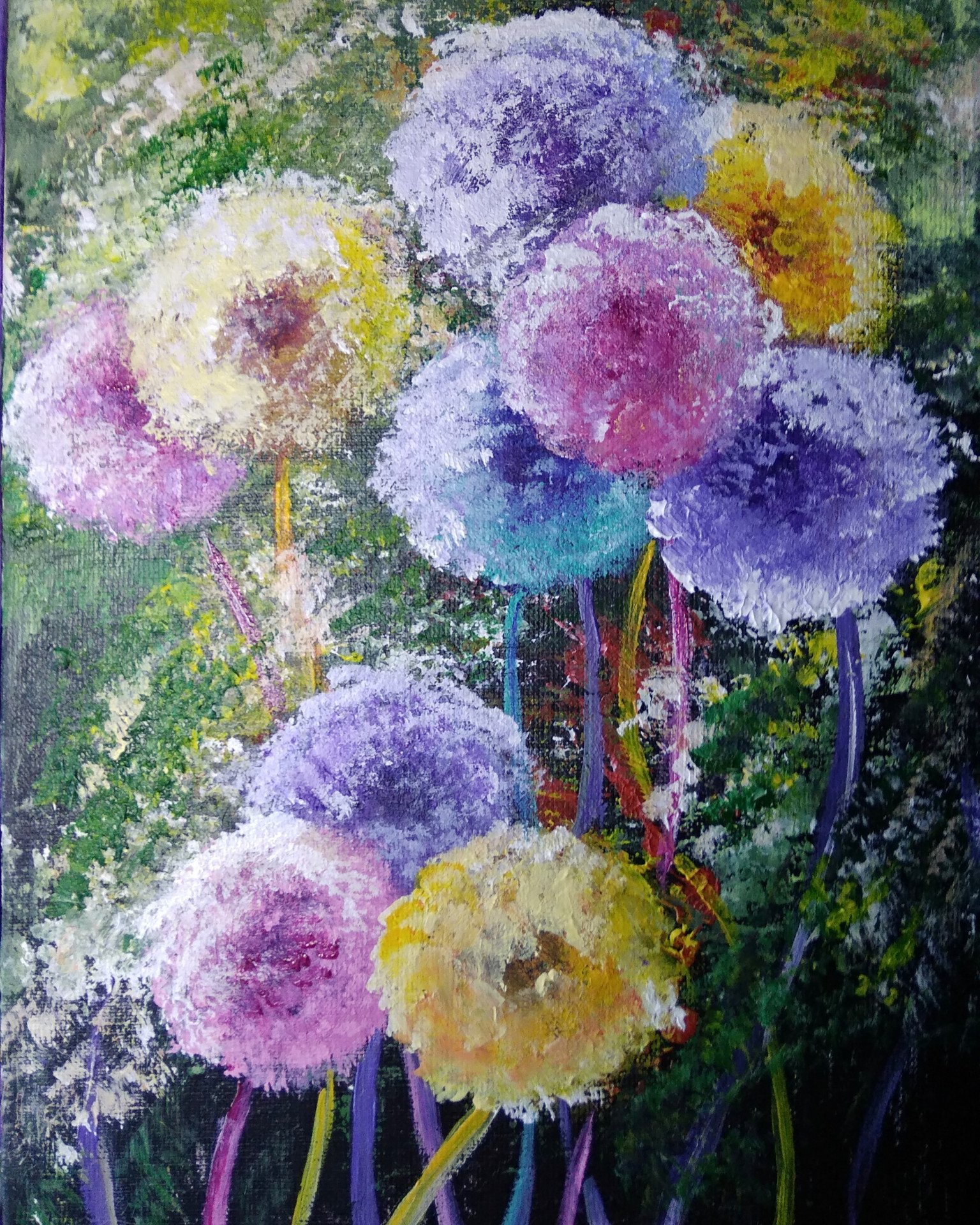 Rainbow dandelions Painting by Nataliia Nausevich
