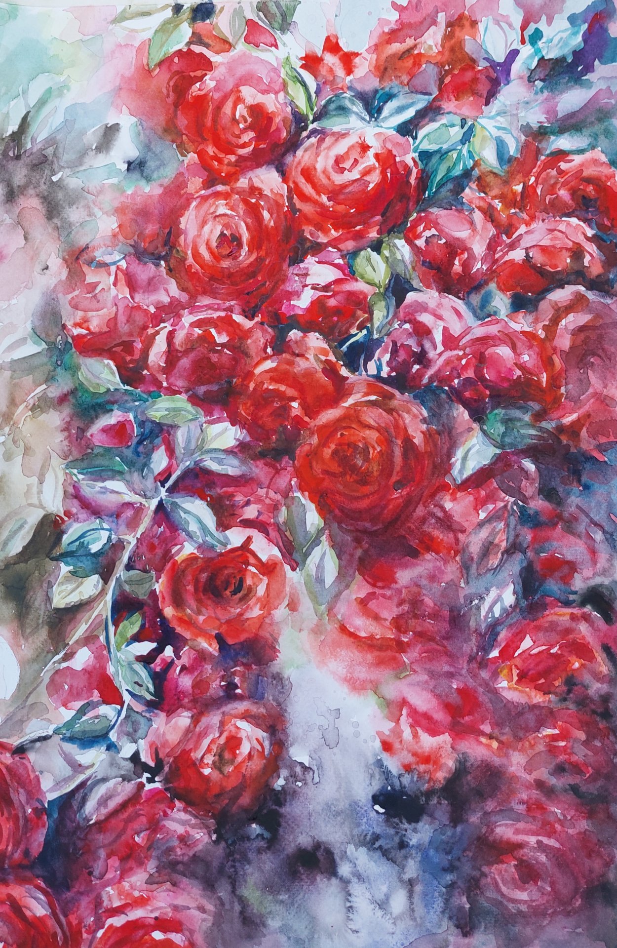 My watercolors Red roses Drawing - Natali Diduh