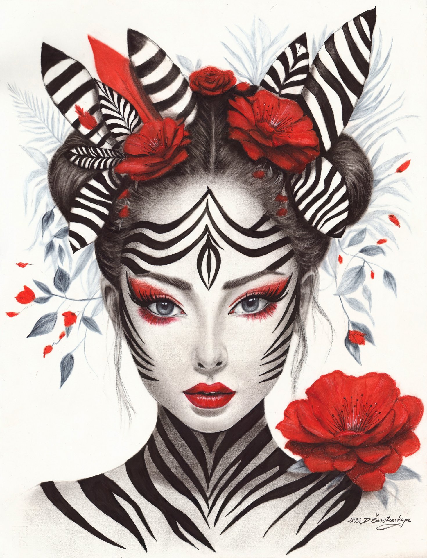 Zebra Woman-Awarded Artwork Painting by Danguole Serstinskaja