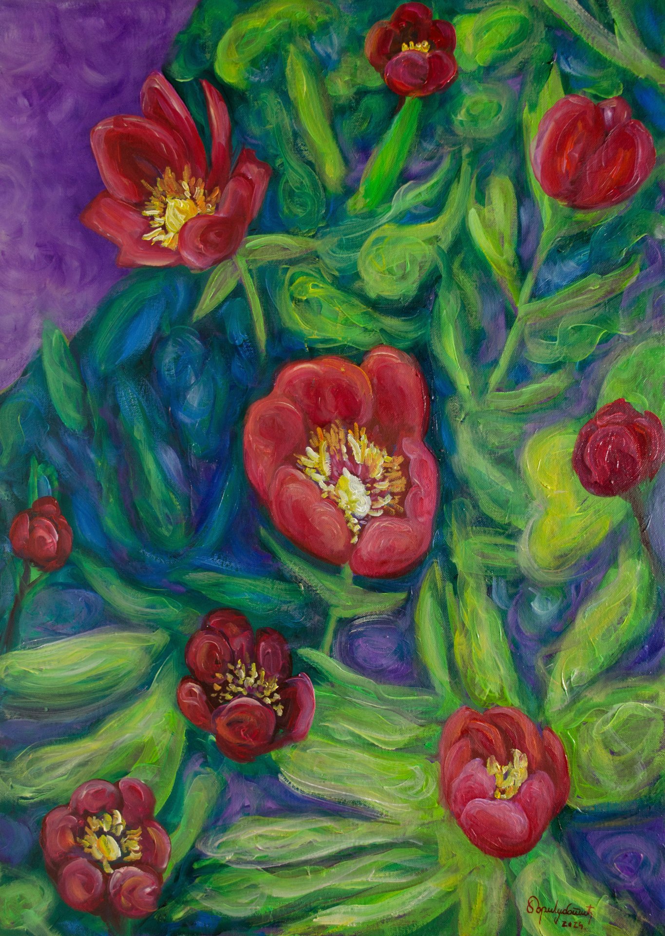 Kosovo Bozur (Red Peony) Painting by Boris Subotic