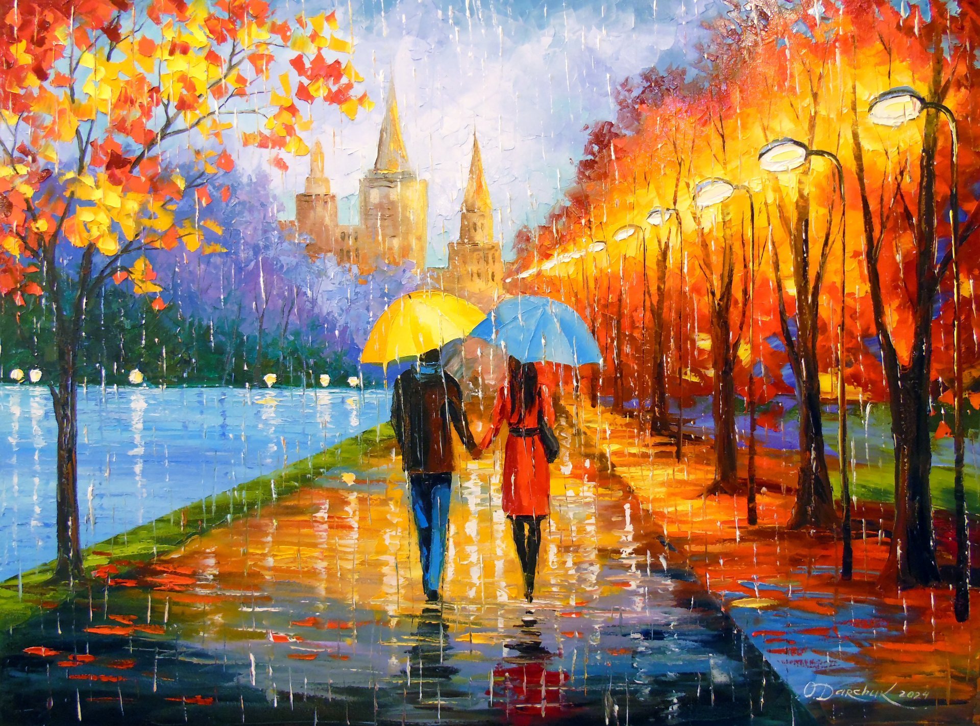 Romantic walk in the rain Painting by Olha Darchuk