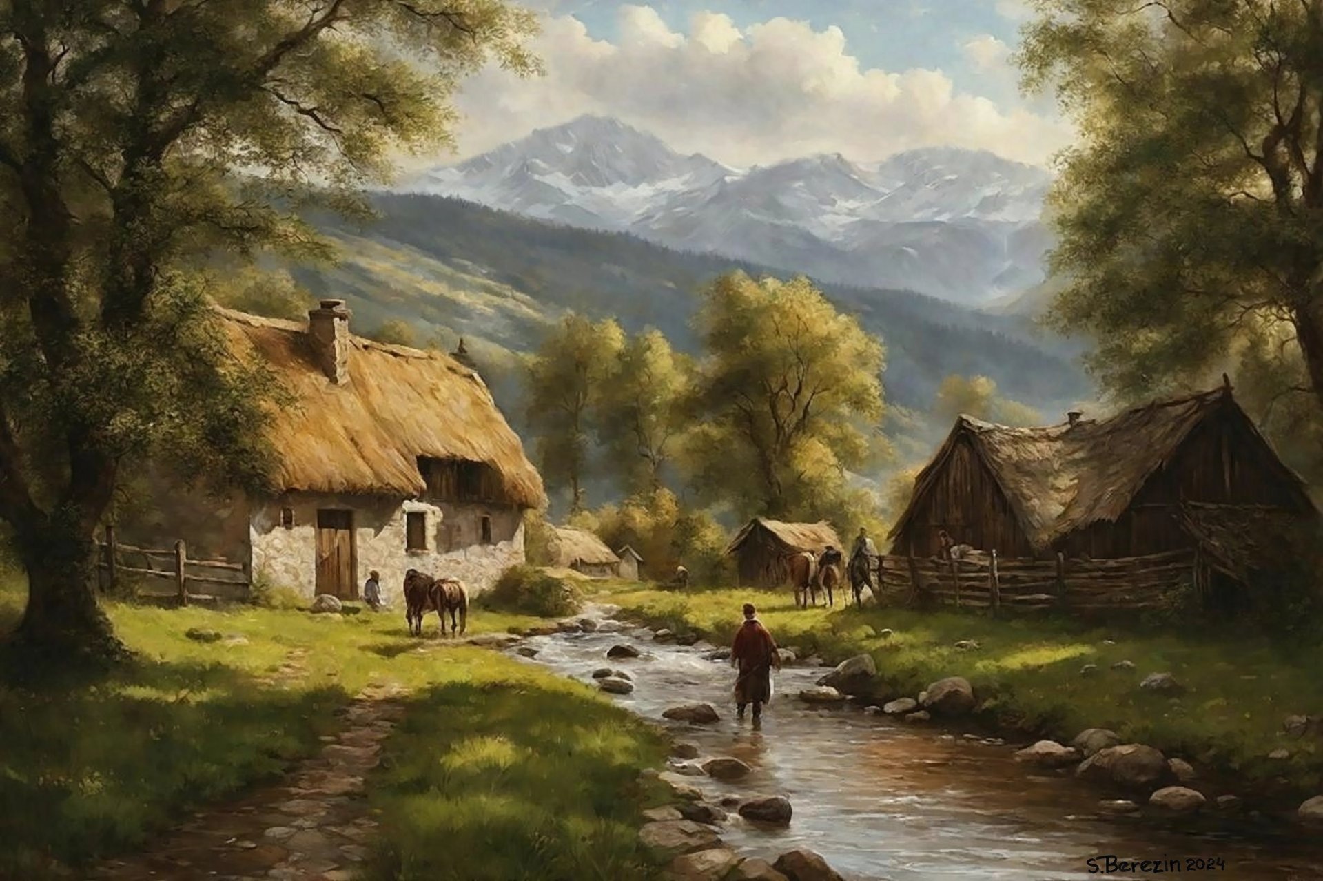 Carpathian Corner of Paradise: Landscape 2024 Painting by Serj Doche