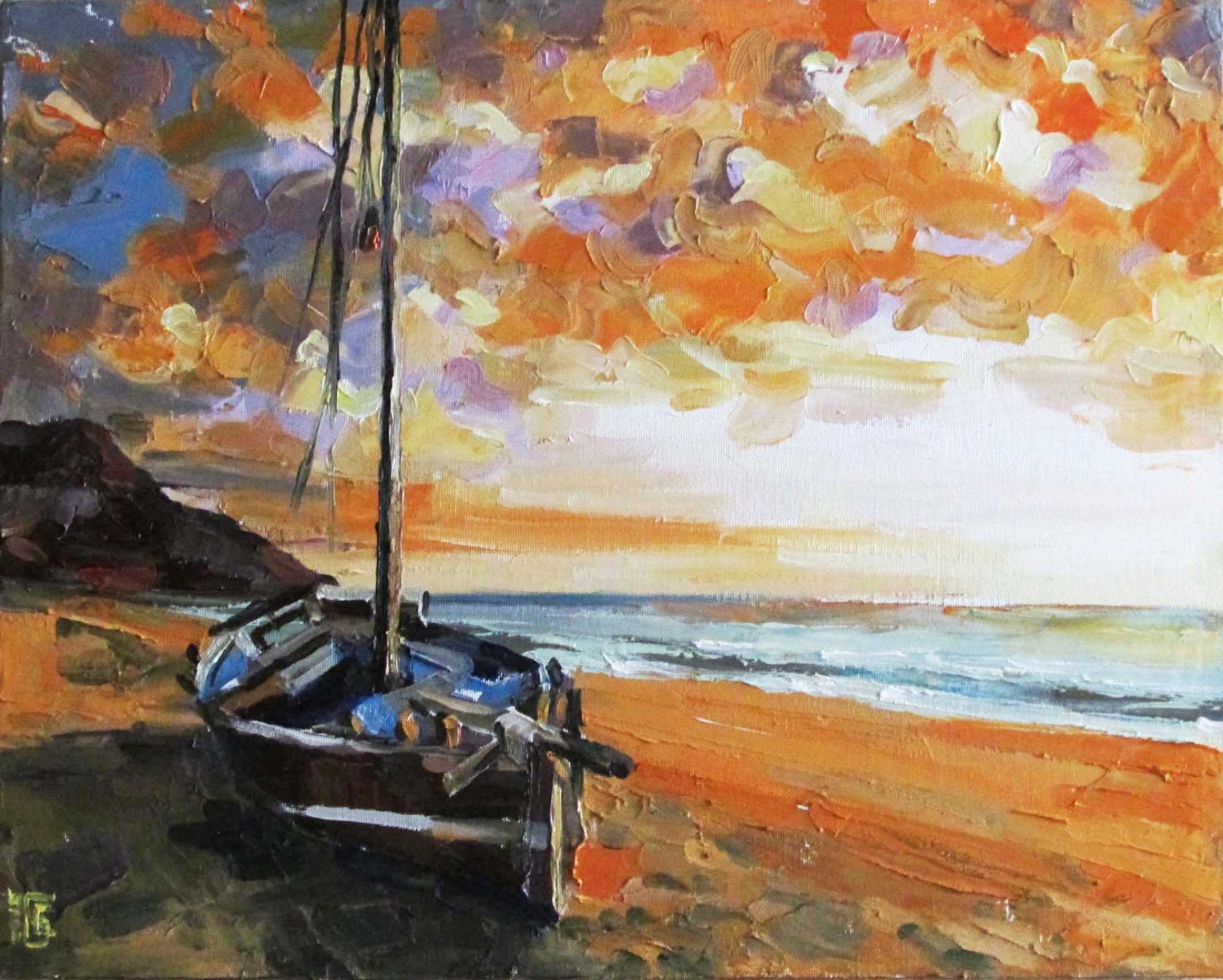 Golden sunset Painting by Kateryna Bortsova