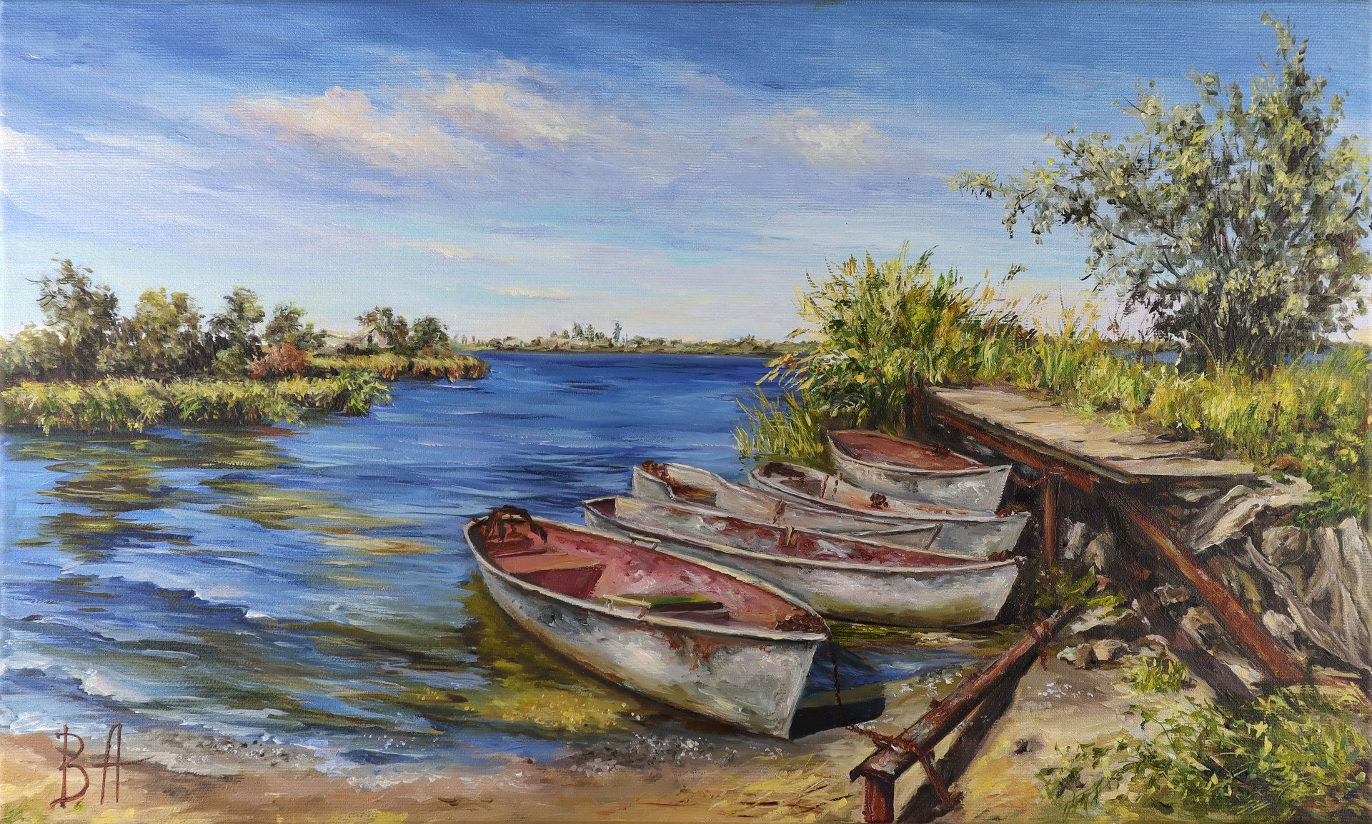 Painting Fishing boats Painting by Alla Vasilkova