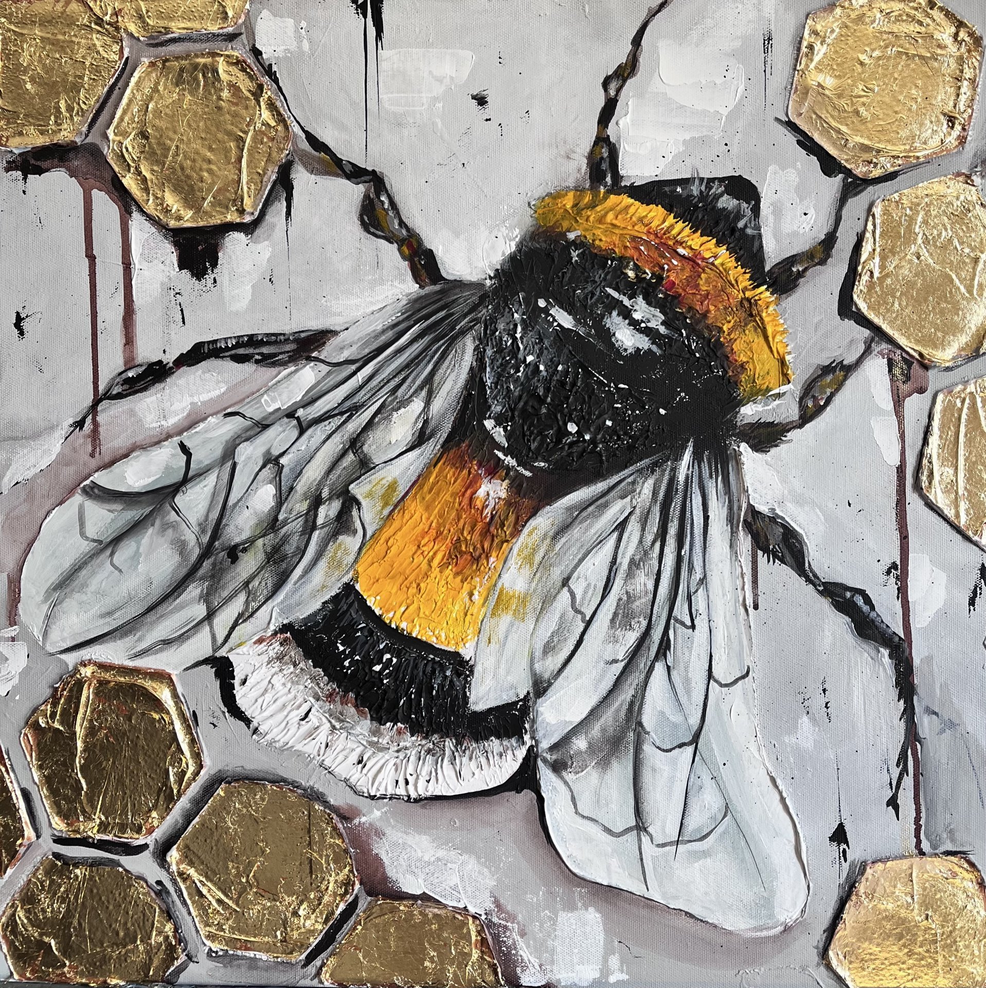 Bee painting Texture insect ar Painting by Natalia Yangalycheva