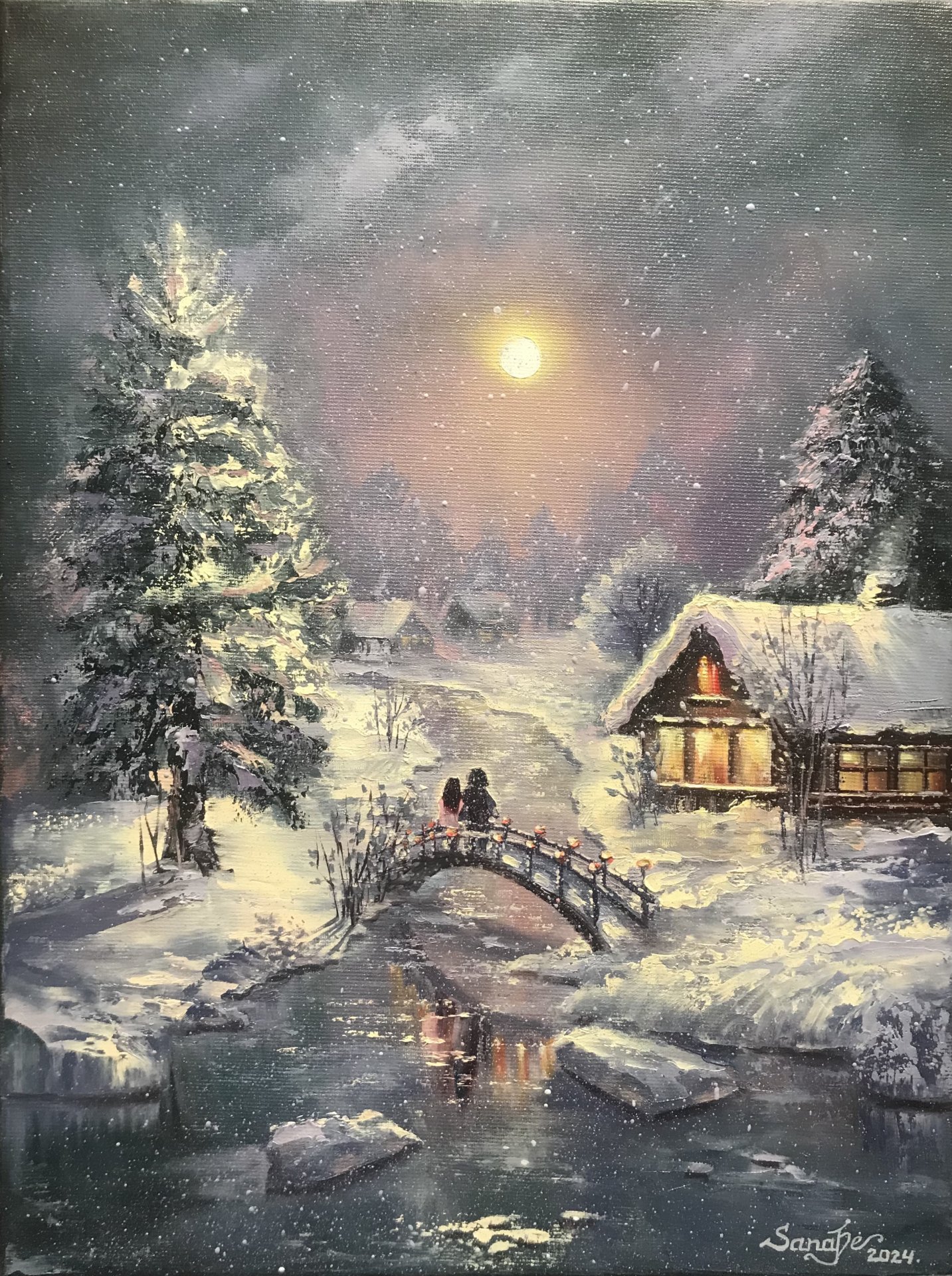 Together- winter love story Painting by SanaDe