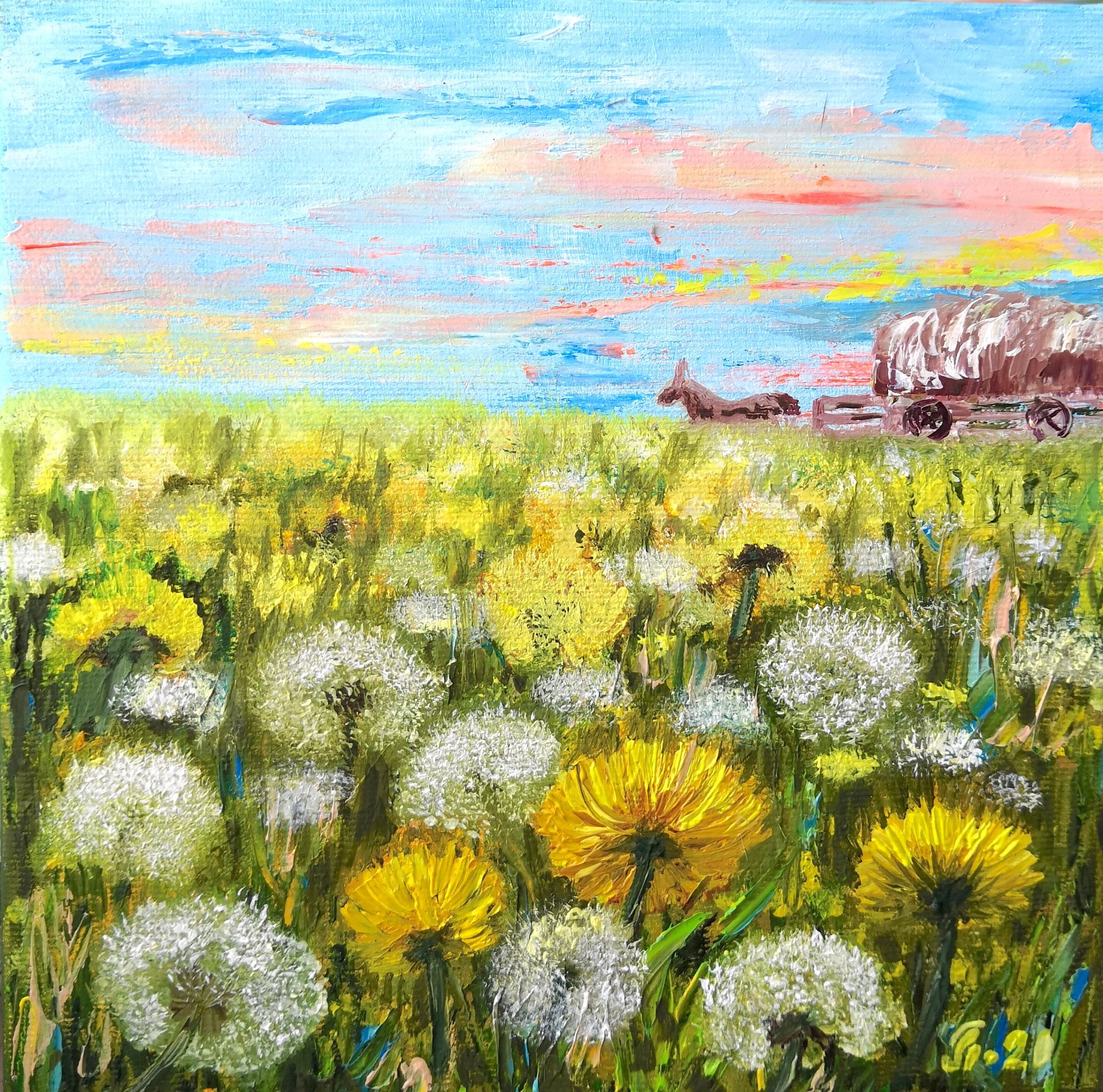 Dandelions: Painting of a Summer Field Painting by Liudmyla Riabkova
