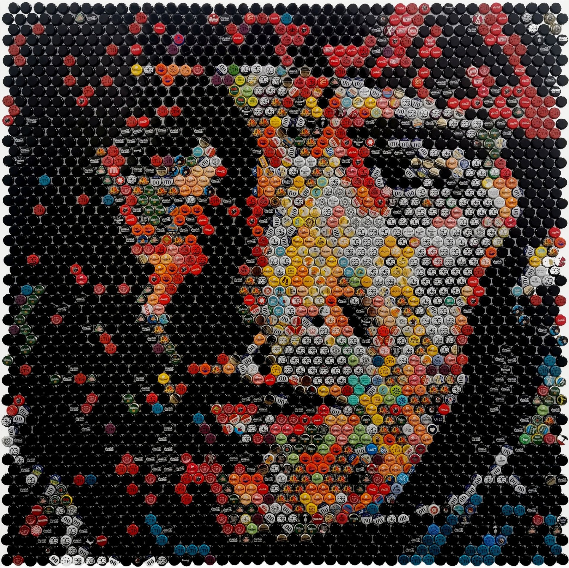 Springsteen portrait made from bottle caps Painting by Henning Leuschner