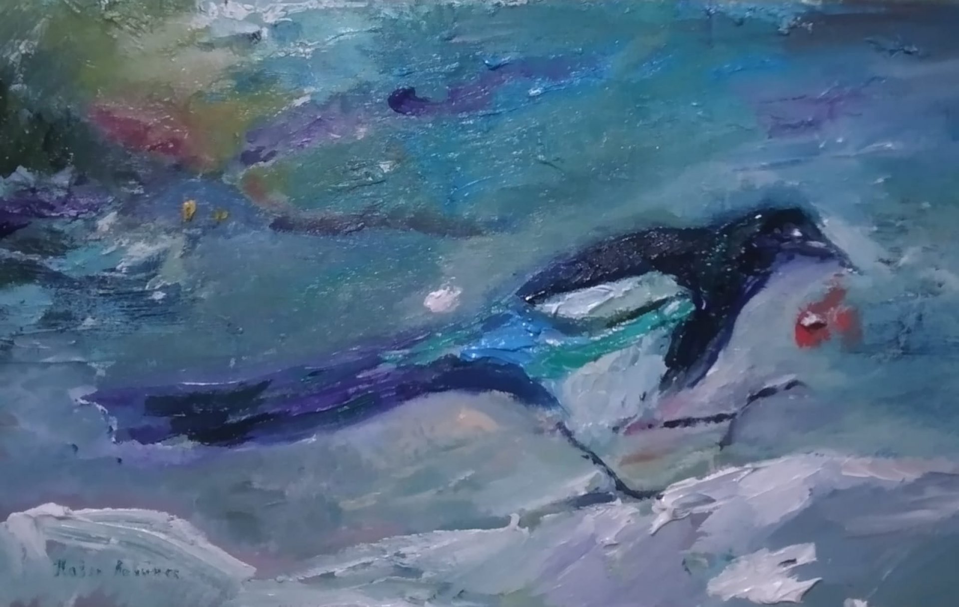 Magpie, winter evening Painting by Pavel Levites
