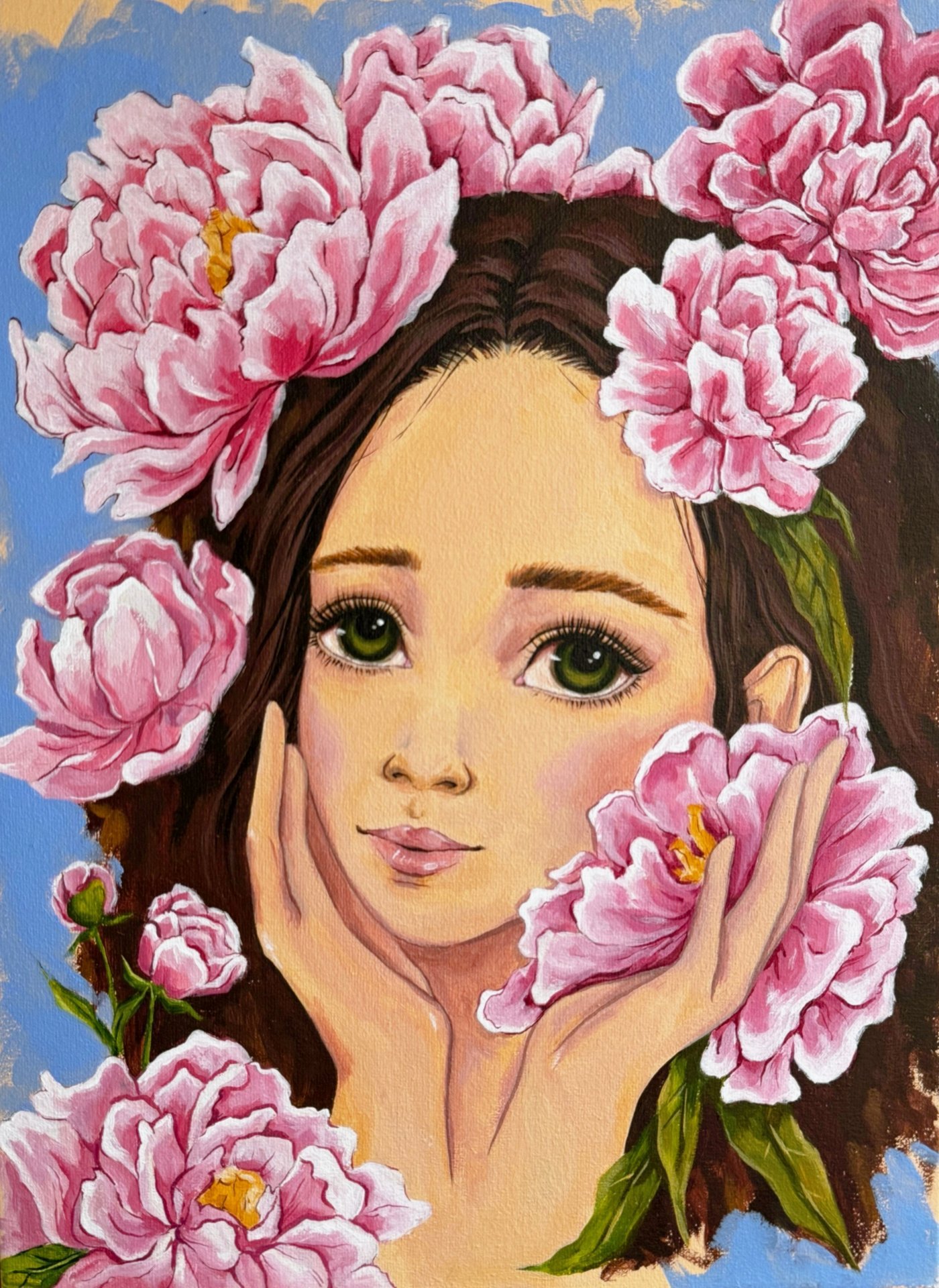 Girl with Peonies Painting by Viktoria.Gro.Art
