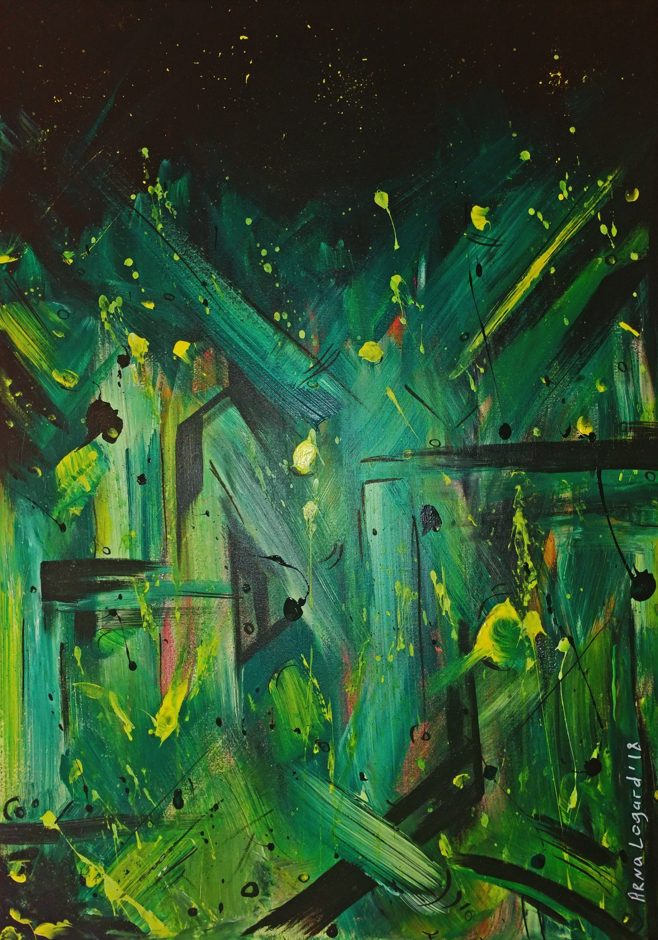 Green Starfall Painting by Arna Logard - Jose Art Gallery