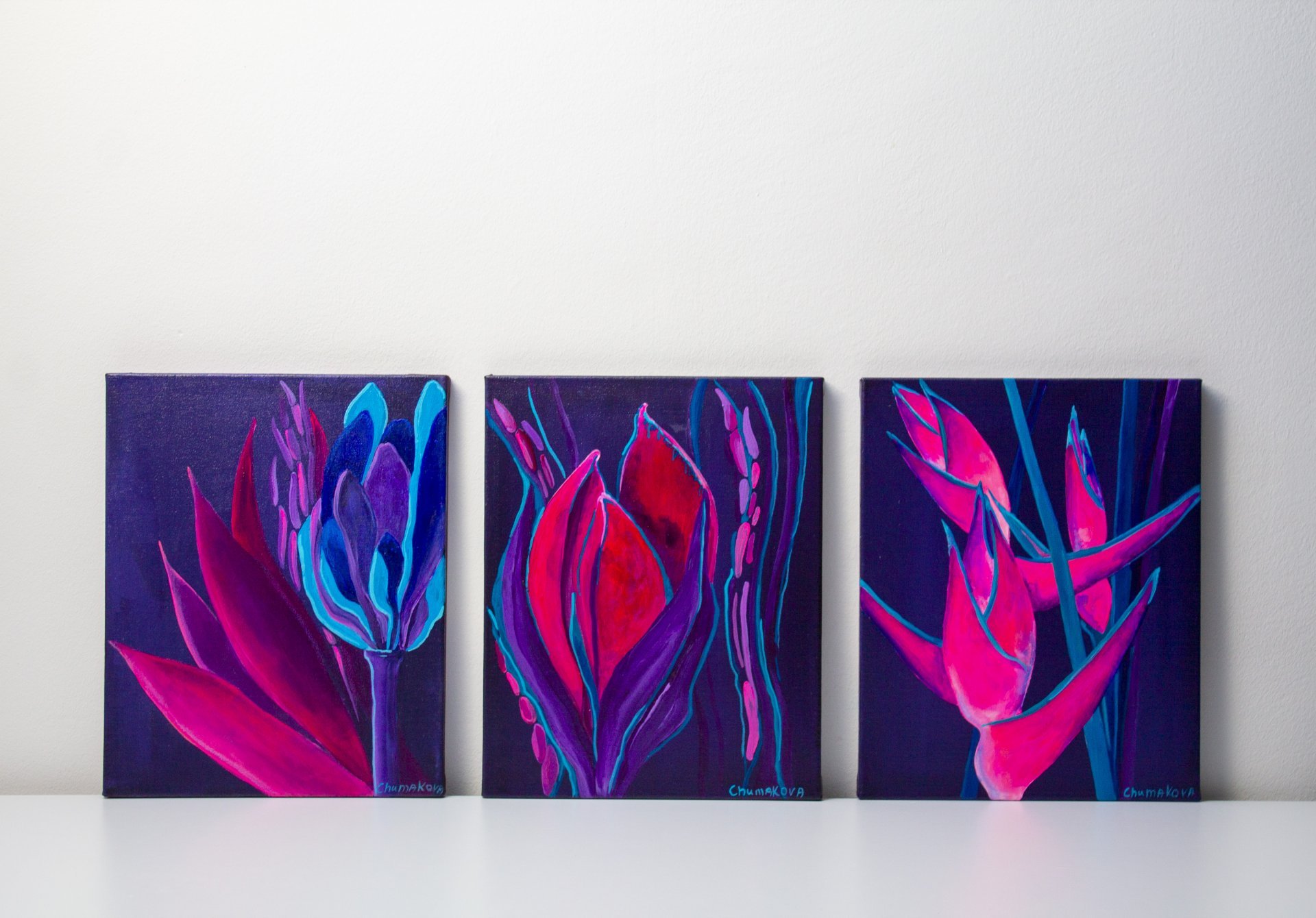 Triptych painting Flowers 20 Painting by Oksana Chumakova